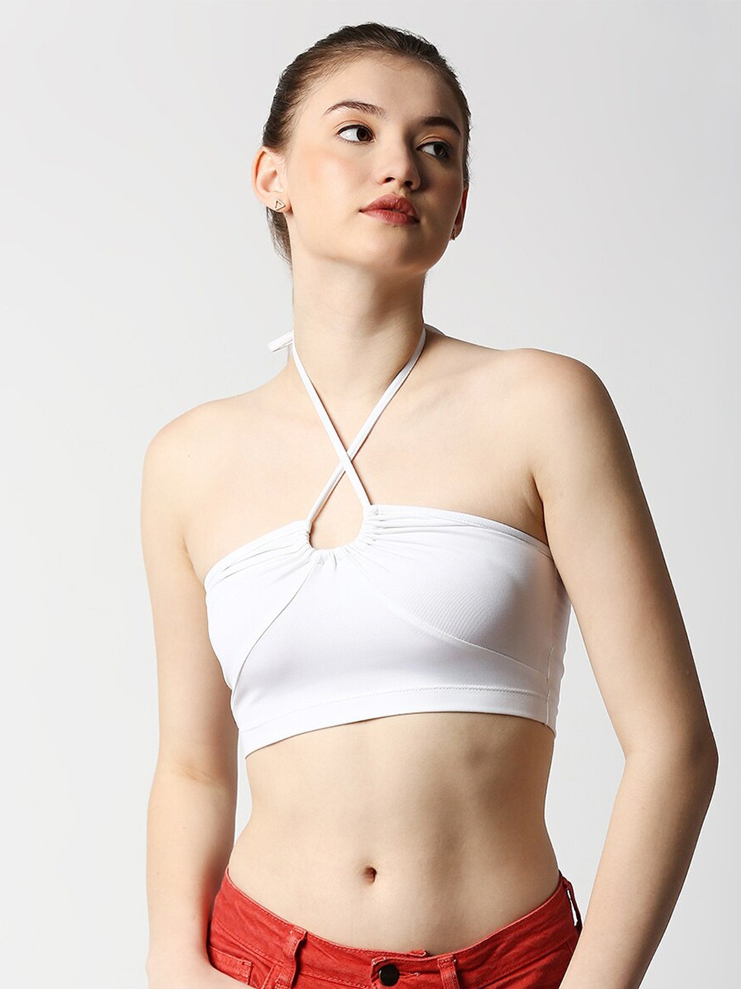 Buy Disrupt White Halter Neck Bralette Crop Top Tops For Women