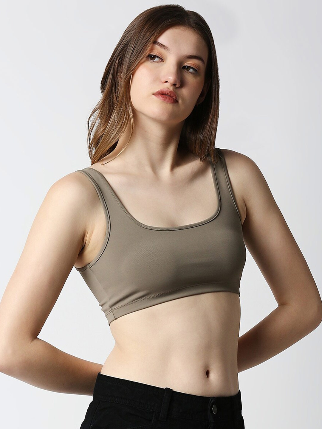 Buy Disrupt Brown Bralette Slim Fit Crop Top Tops For Women 18676292