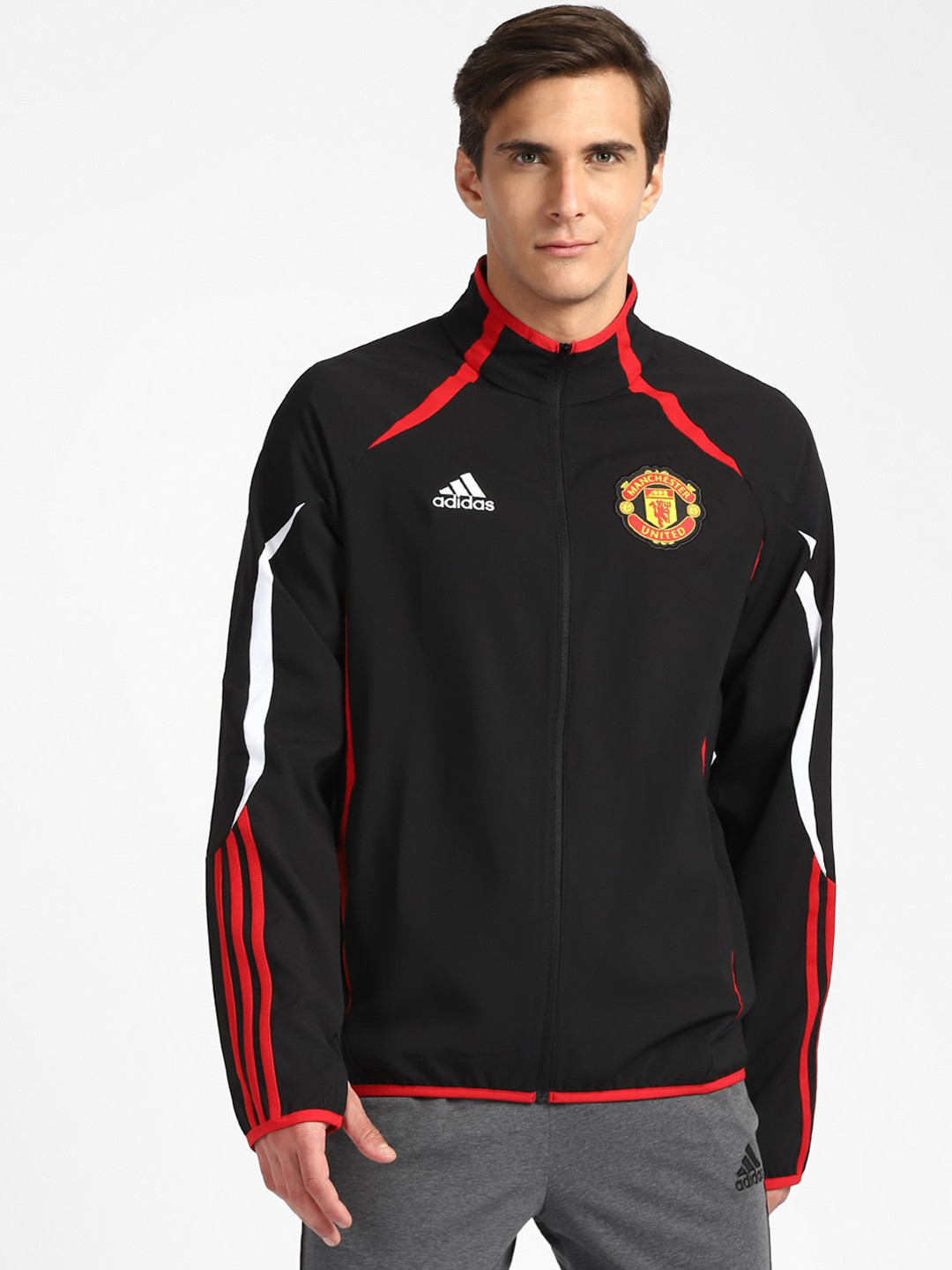Buy ADIDAS Men Black & Red Printed Manchester United Sporty Jacket ...