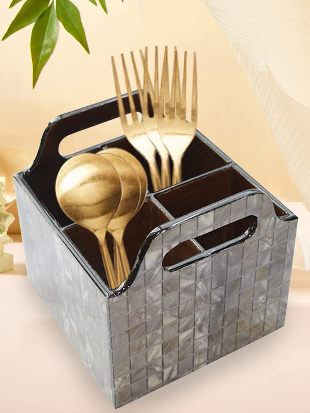 Buy Tranquil Square Grey Marble Design Four Rack Wooden Cutlery Stand ...