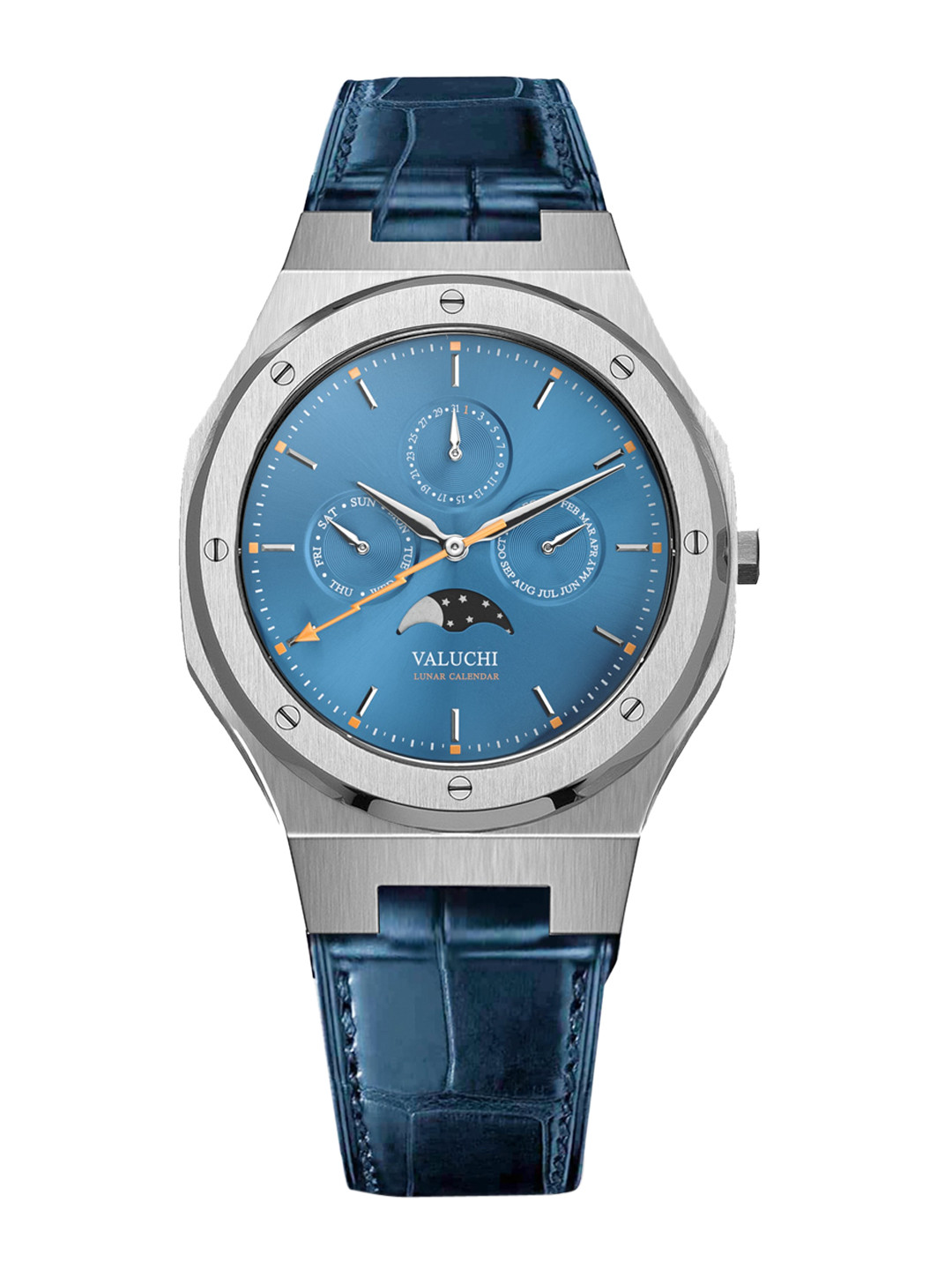 Buy Valuchi Men Blue Dial & Blue Leather Straps Analogue Motion Powered ...