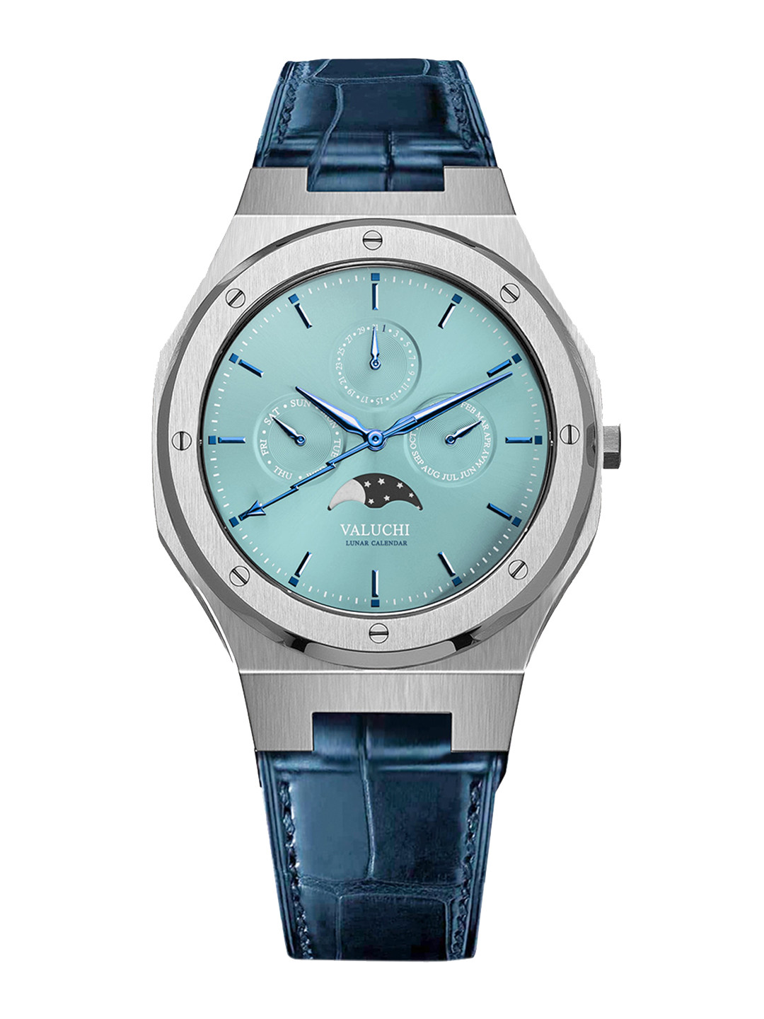 Buy Valuchi Men Blue Dial & Blue Leather Straps Analogue Motion Powered ...