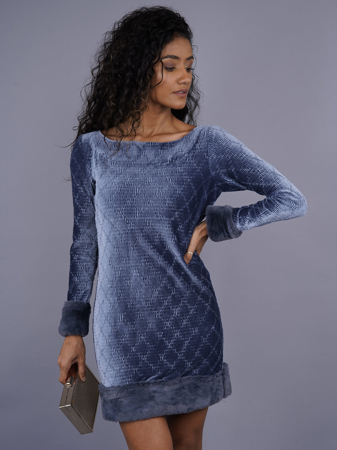 Buy SHABERRY Women Blue & Space Cadet Sheath Dress - Dresses for Women ...