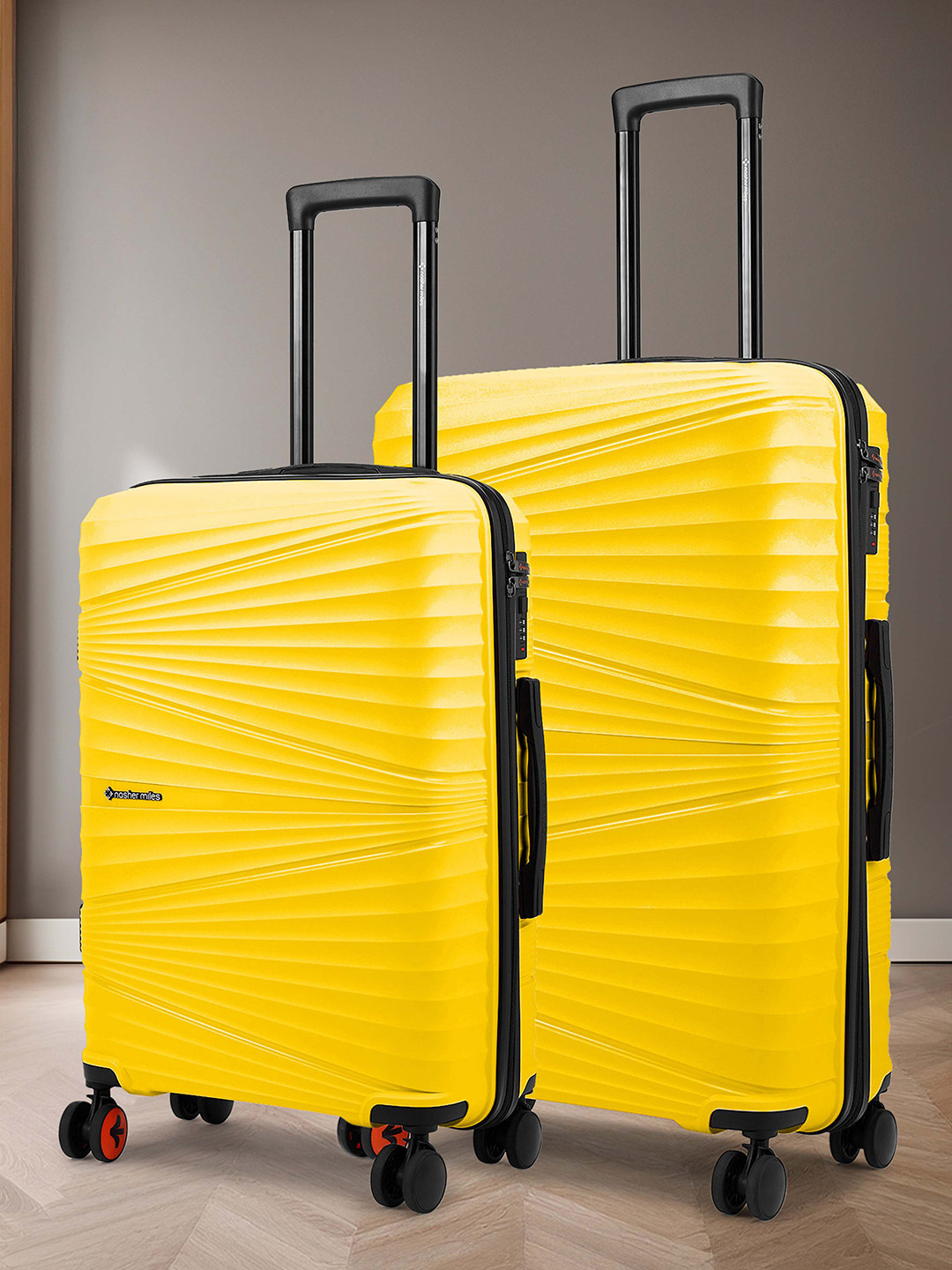 Buy Nasher Miles Set Of 2 Yellow Solid Hard Sided Trolley Bags ...