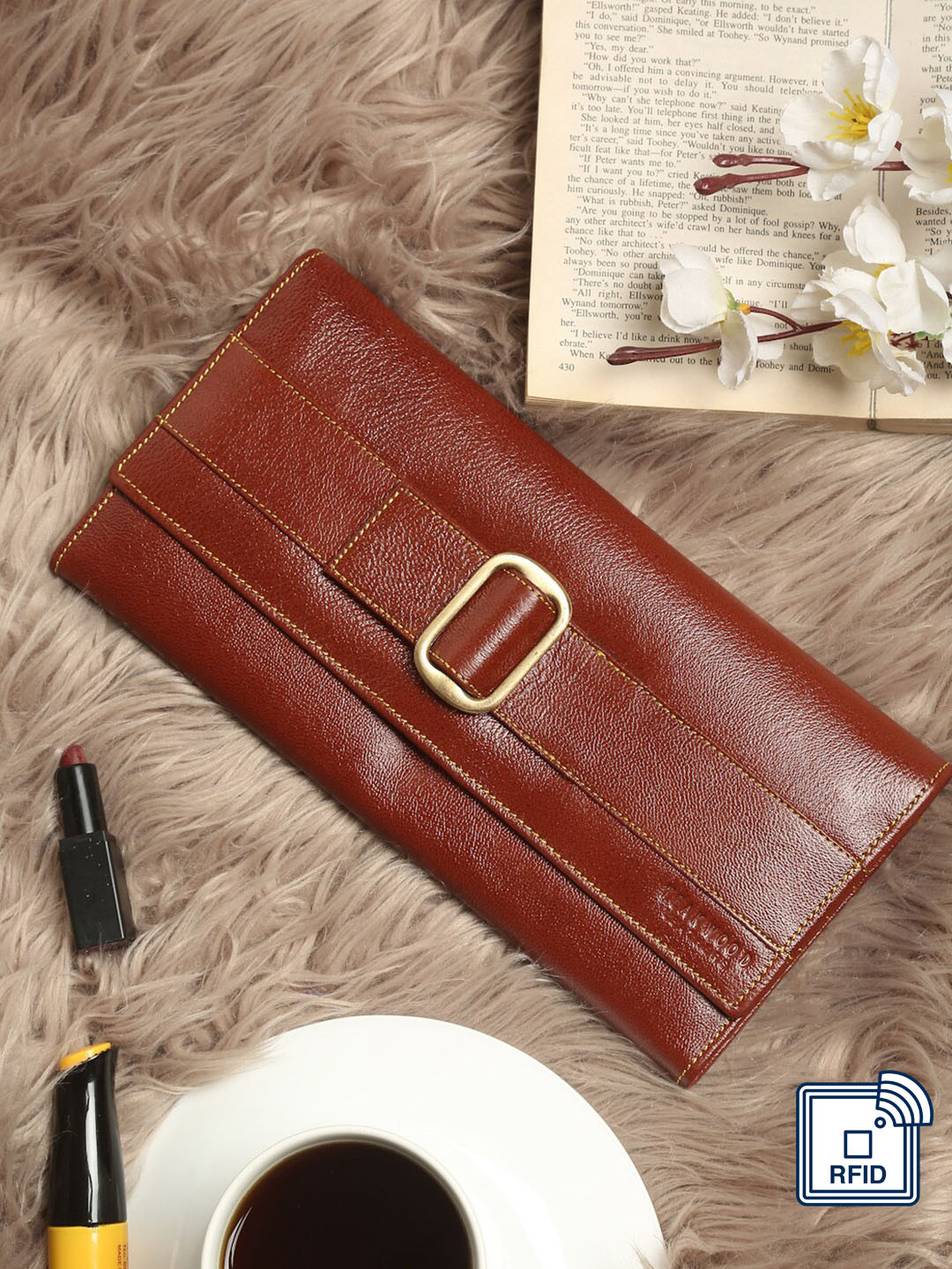 Buy Teakwood Leathers Women Red & Cream Coloured Leather Two Fold ...