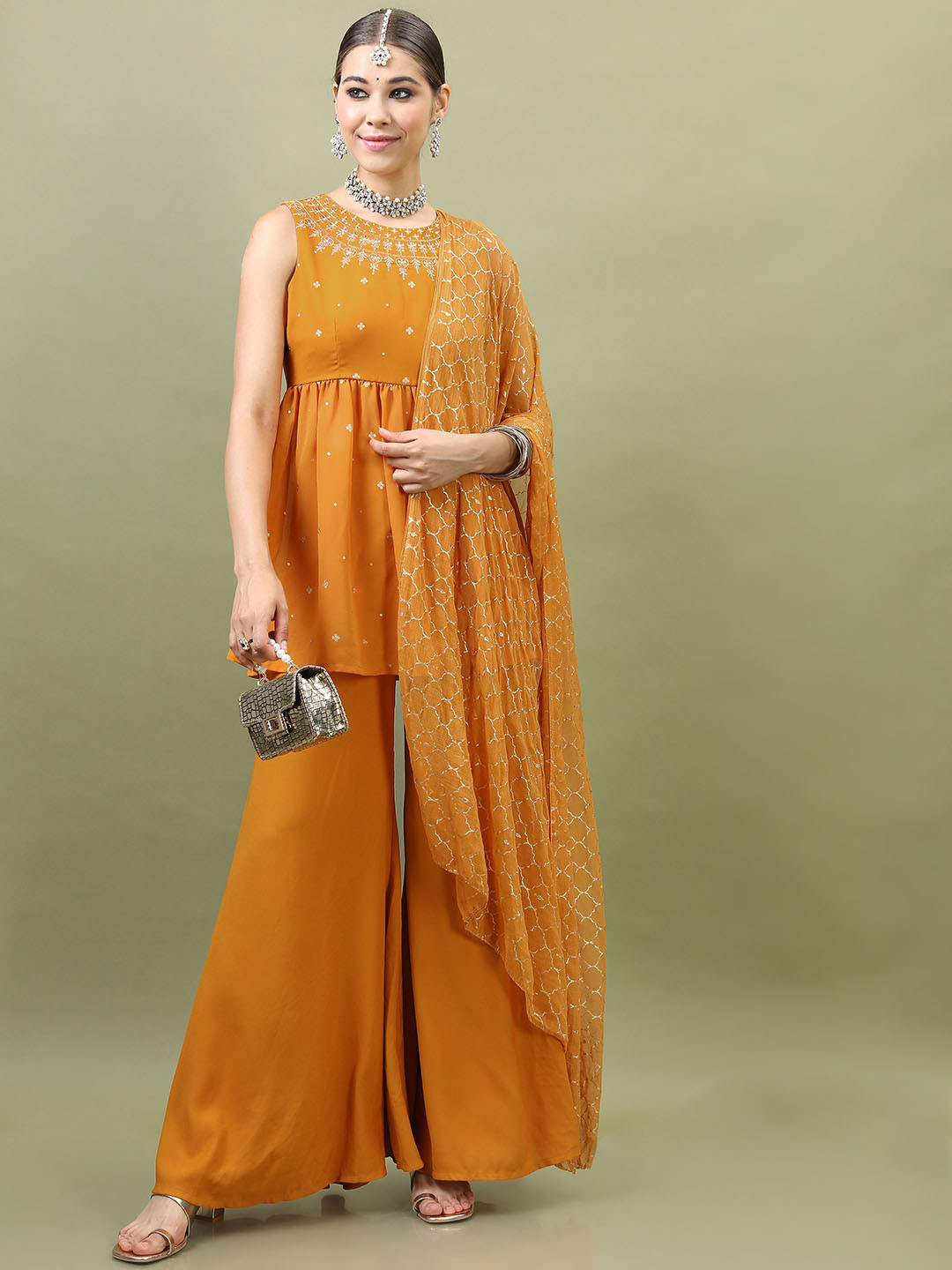 Buy Vishudh Women Yellow Ethnic Motifs Embroidered High Slit Kurta With ...