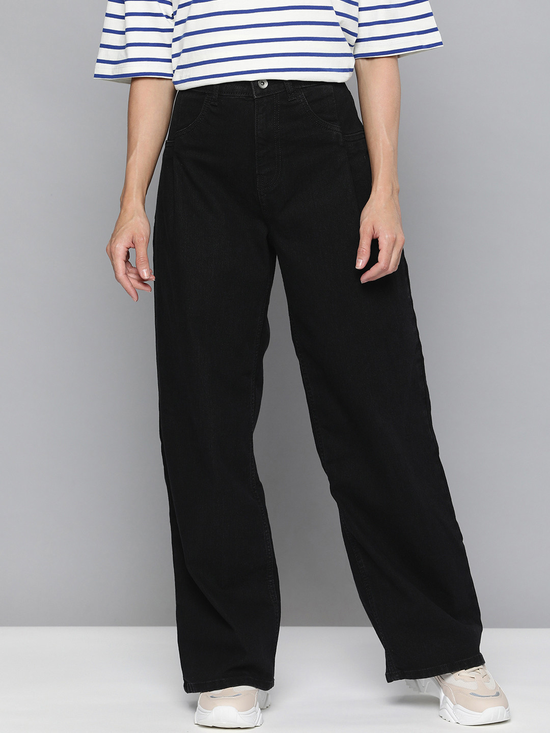 Buy Flying Machine Women Black Wide Leg Mid Rise Stretchable Jeans ...