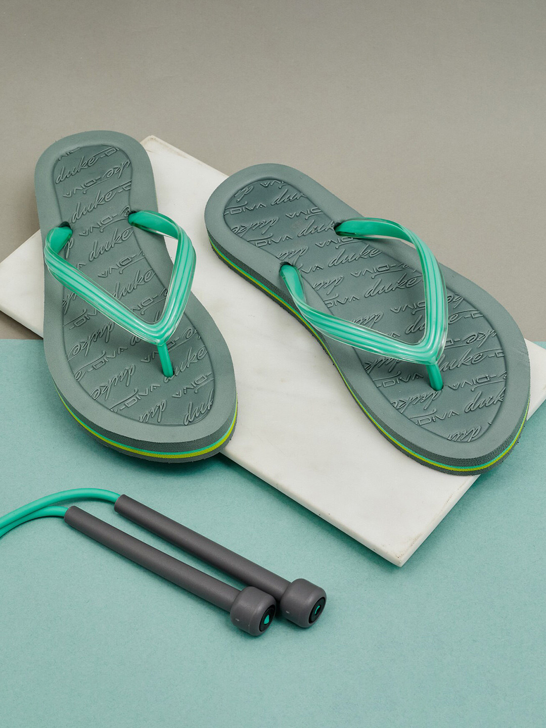 Buy Duke Women Green & Grey Thong Flip Flops - Flip Flops for Women ...