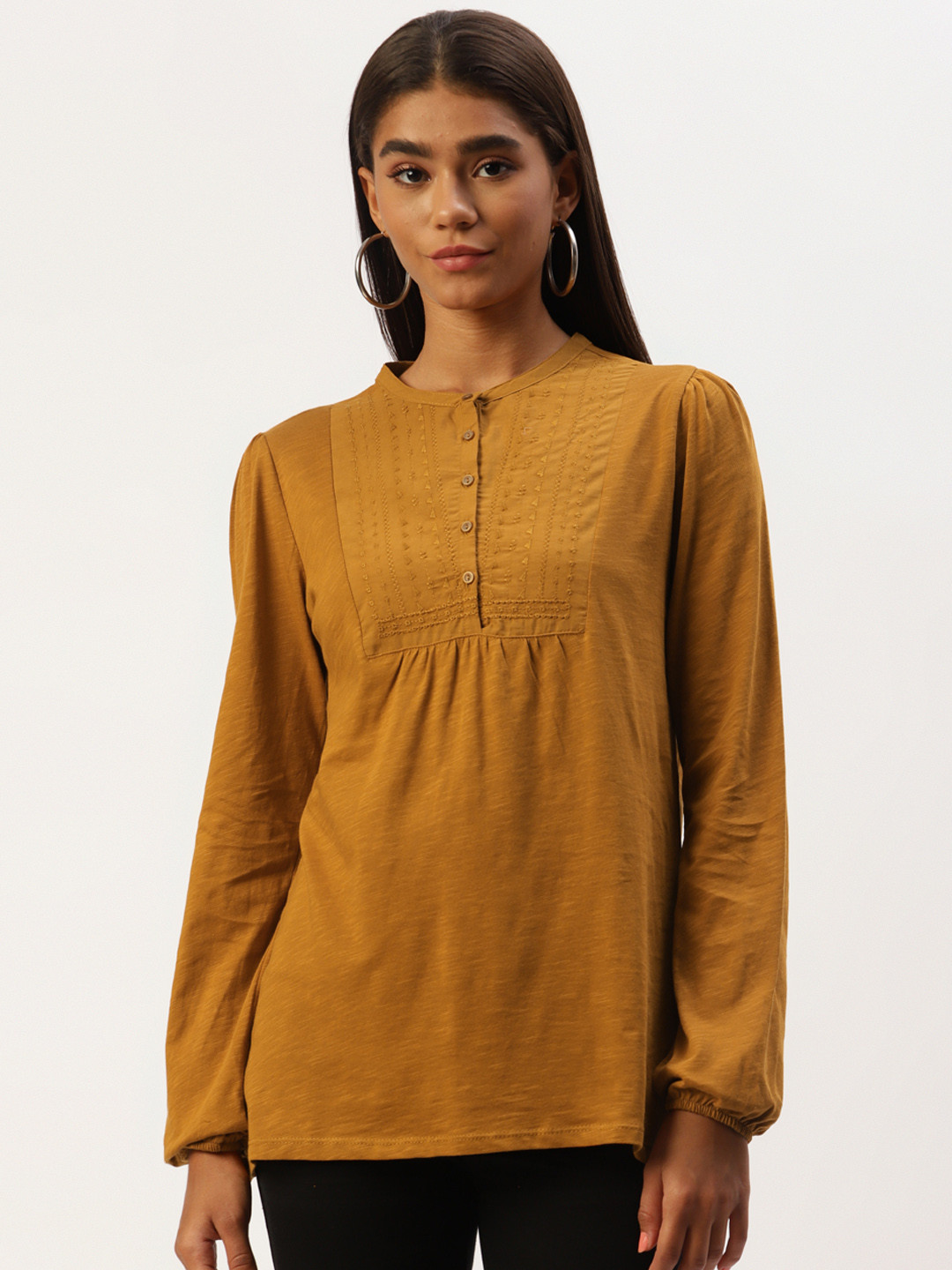 Buy LC Waikiki Mustard Yellow Solid Pure Cotton Tunic - Tunics for ...