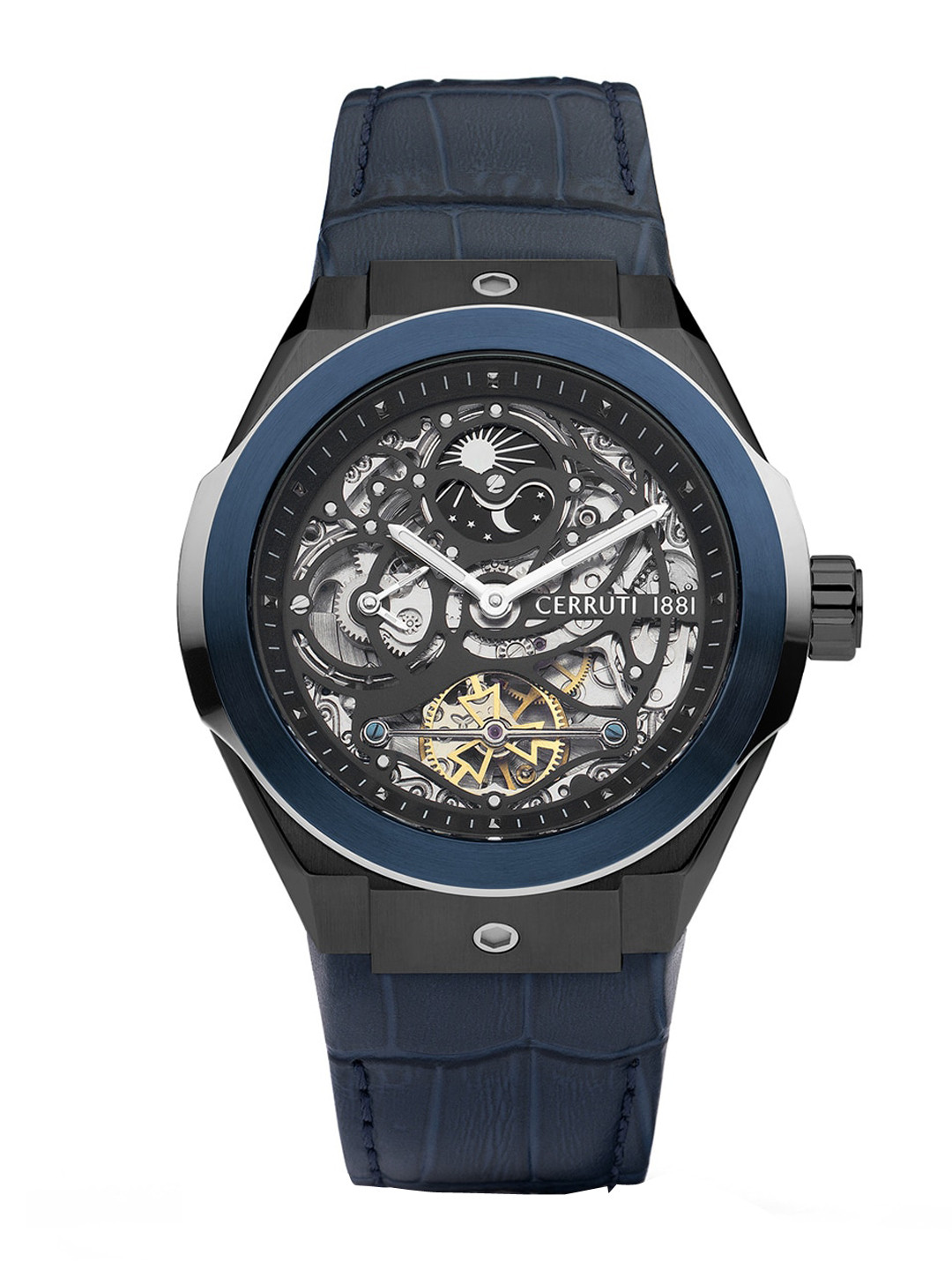 Buy Cerruti 1881 Men Grey Skeleton Dial & Blue Leather Straps Analogue ...