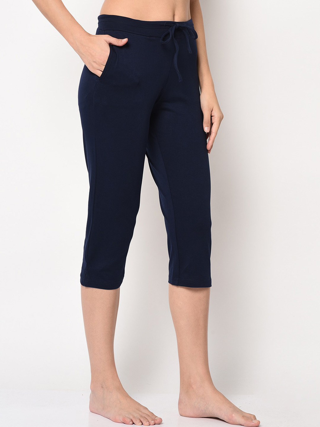 Buy NEWRIE Women Navy Blue Solid Lounge Capris - Lounge Pants for Women ...