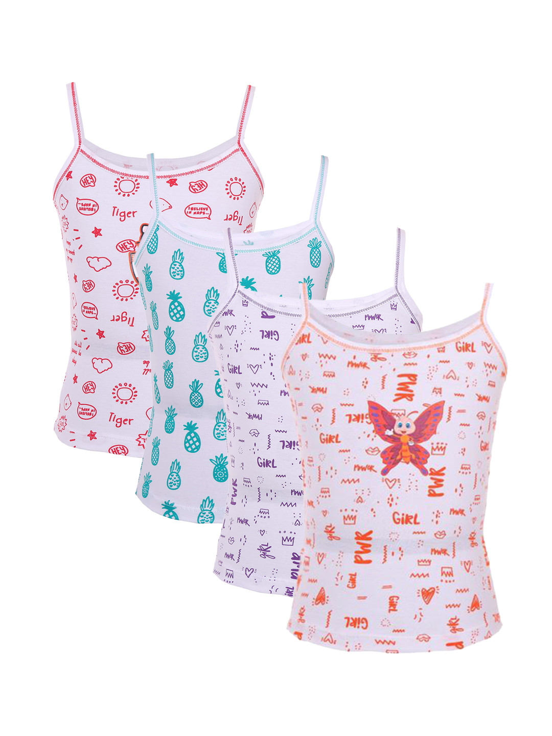 Buy SMARTERKIDS Girls Set Of 4 Whited Printed Pure Cotton Camisoles ...