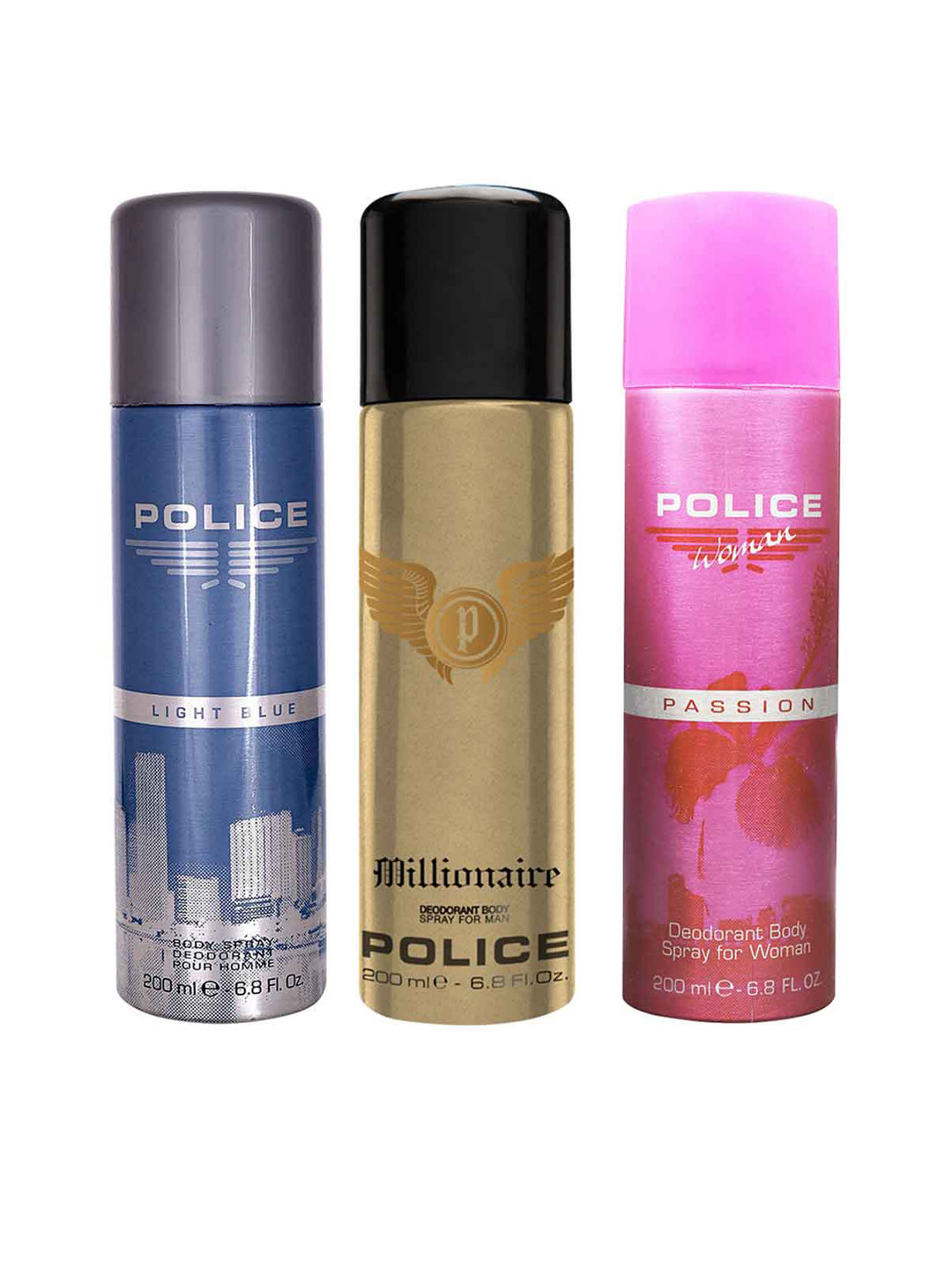 Buy Police Men & Women Set Of 3 Deodorants Light Blue Millionaire ...