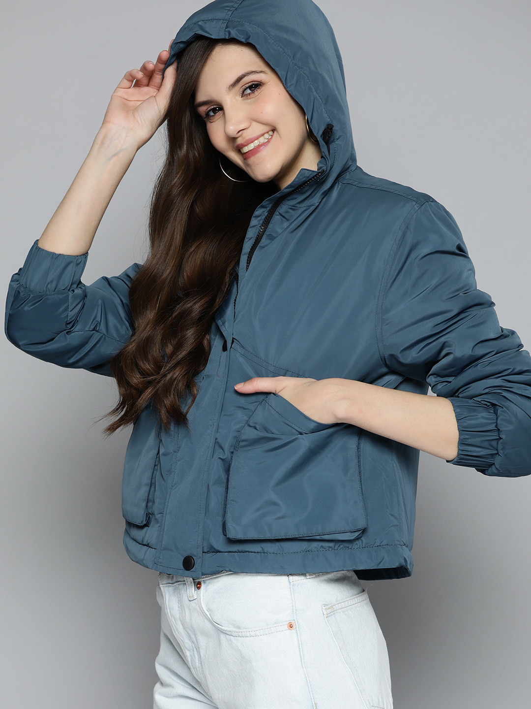 Buy Mast & Harbour Women Navy Blue Solid Padded Jacket - Jackets for ...