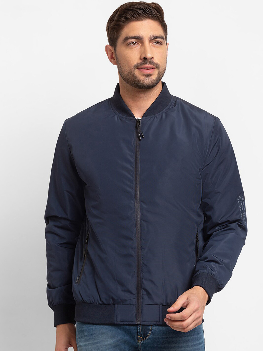 Buy SPYKAR Men Blue Padded Jacket With Patchwork - Jackets for Men ...