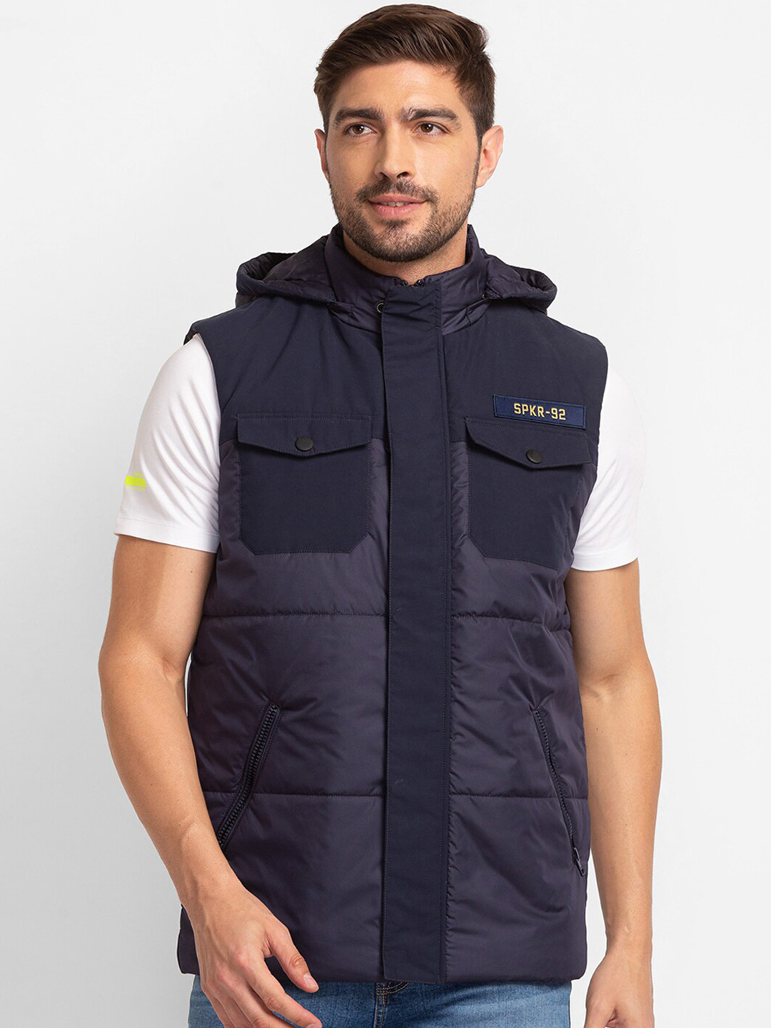 Buy SPYKAR Men Blue Colourblocked Padded Jacket - Jackets for Men ...