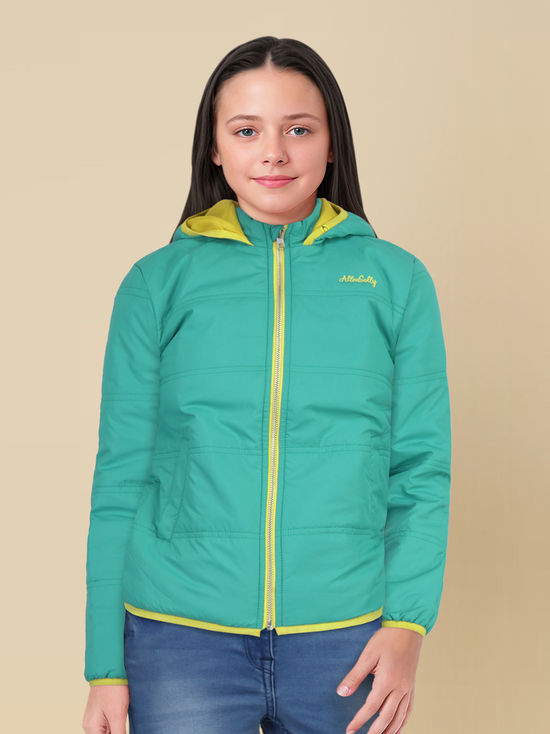 Buy Allen Solly Junior Girls Green Solid Padded Jacket - Jackets for ...