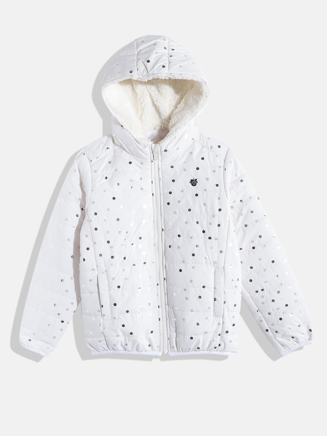 Buy Allen Solly Junior Girls White & Silver Toned Polka Dot Print ...