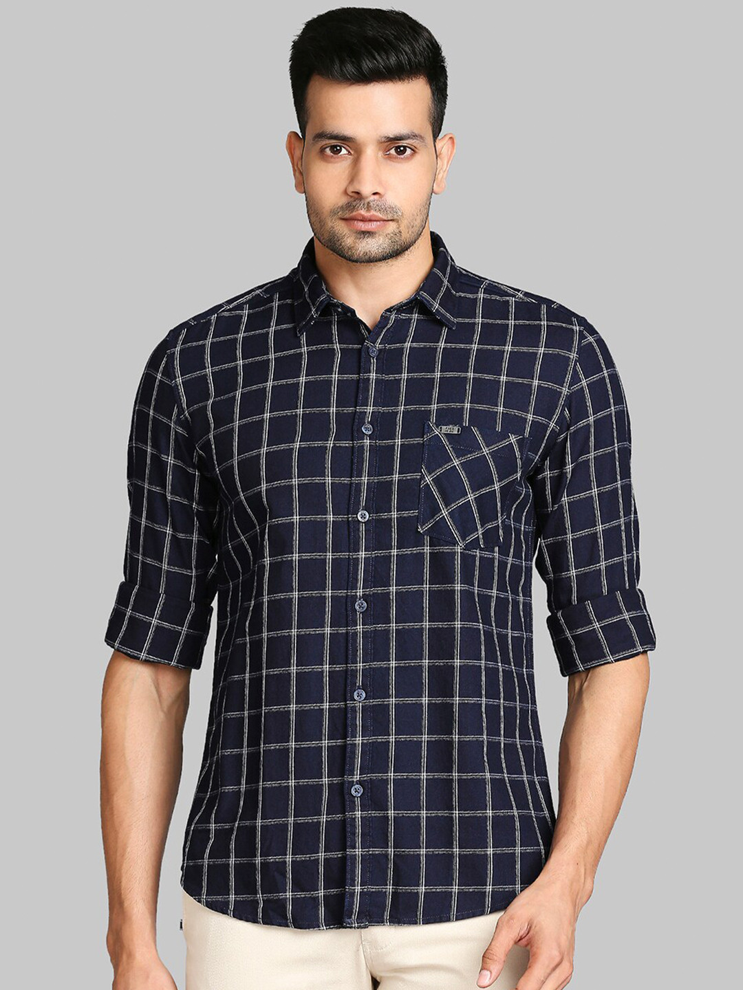 Buy Parx Men White Slim Fit Windowpane Checks Checked Casual Shirt ...