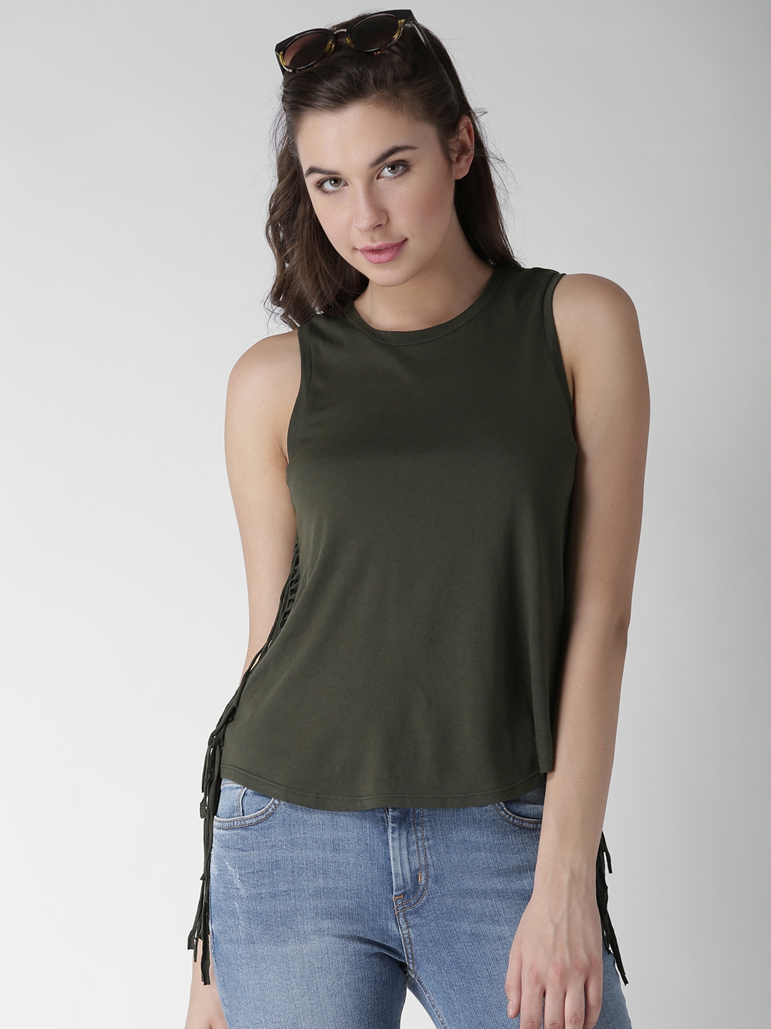 Buy Forever 21 Women Olive Green Solid Top Tops For Women 1872162