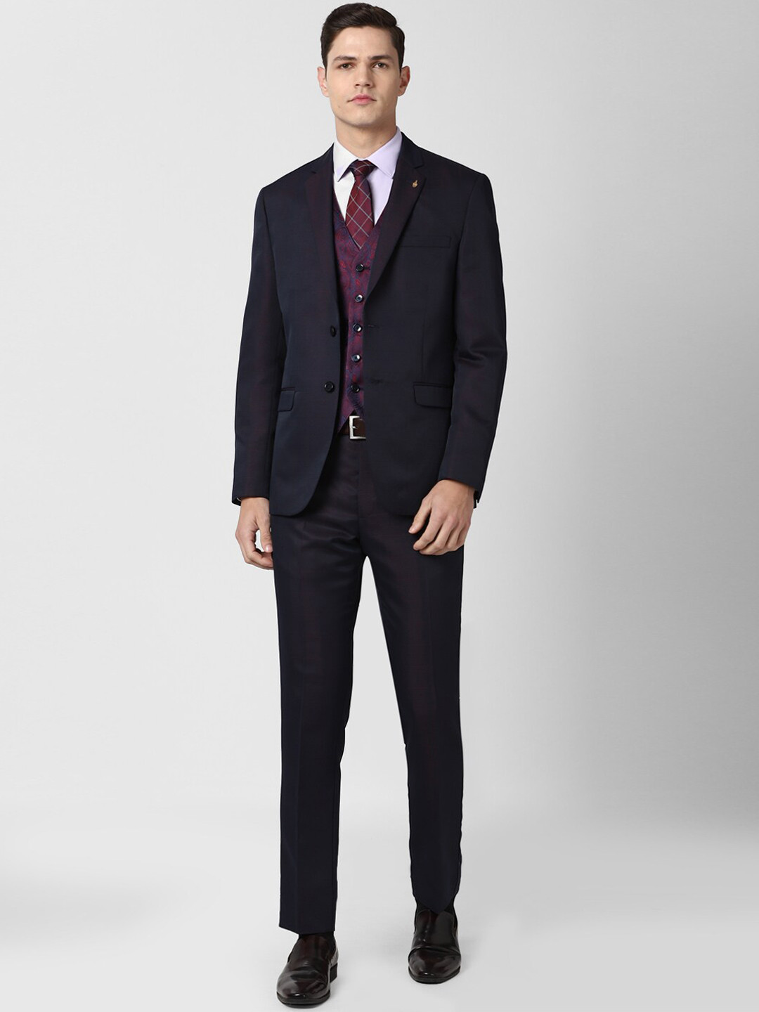 Buy Van Heusen Men Black Slim Fit Single Breasted Three Piece Formal ...