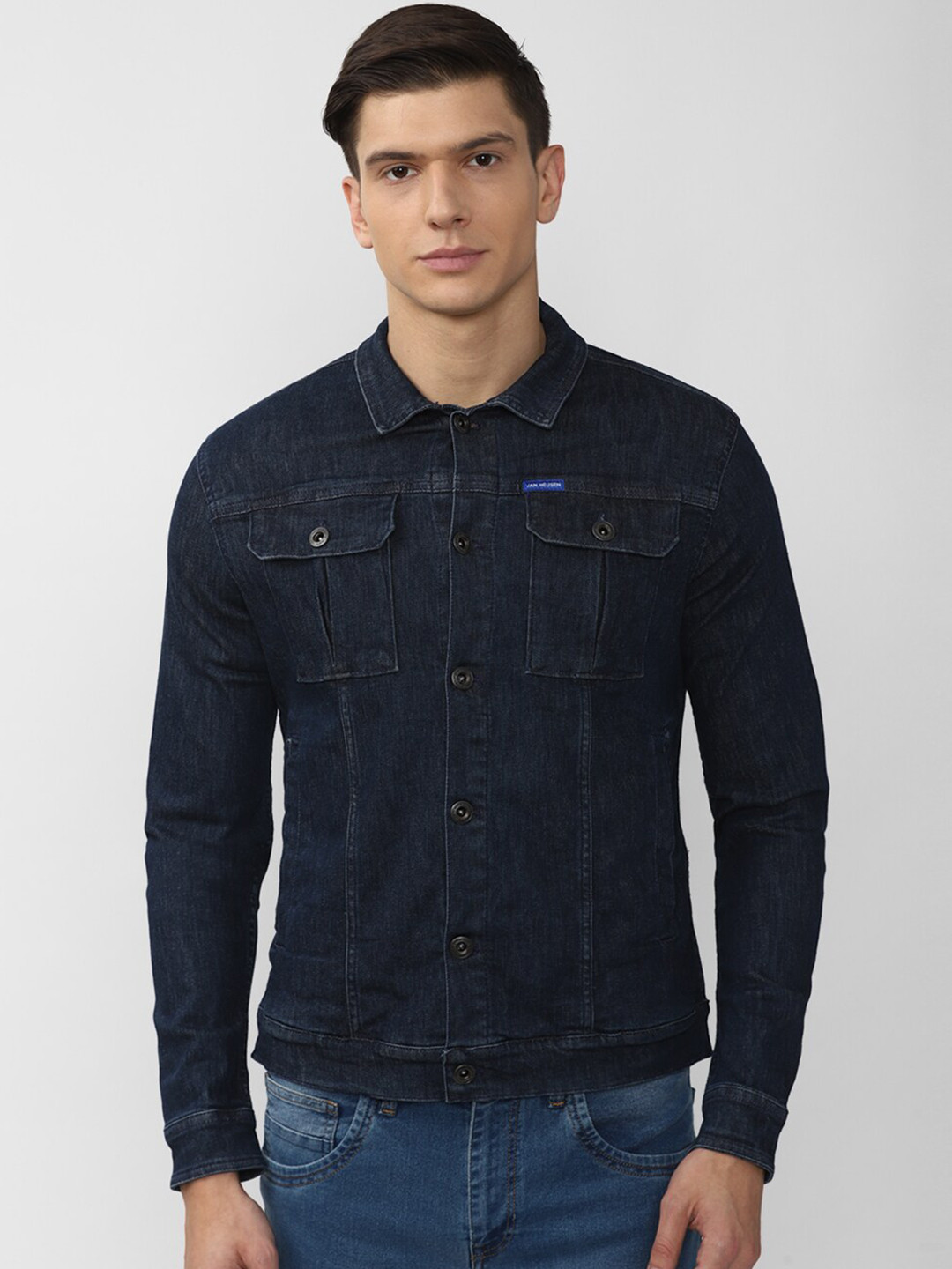 Buy VAN HEUSEN DENIM LABS Men Navy Blue Washed Denim Jacket With ...