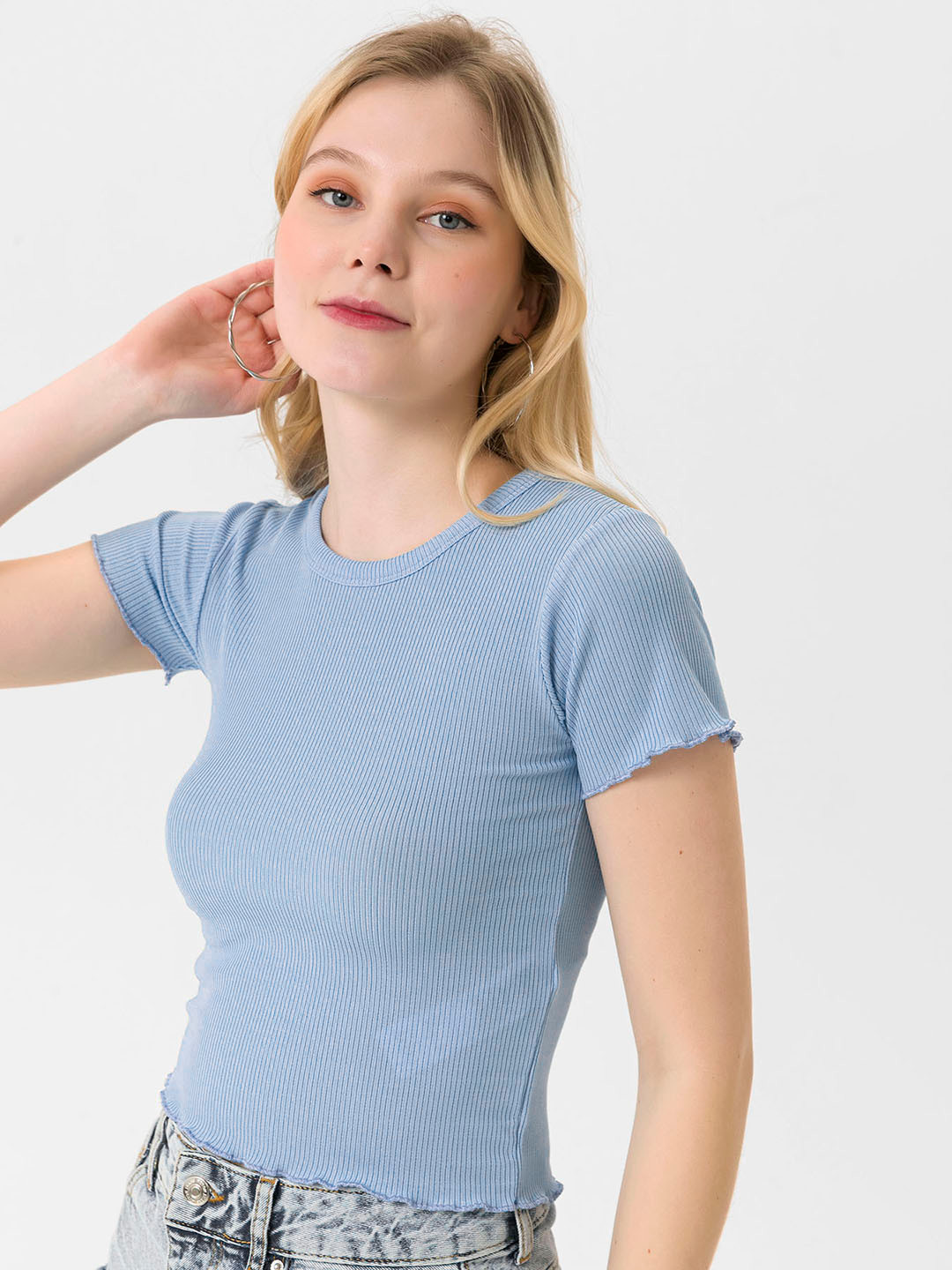 Buy Busem Blue Solid Ribbed Knitted Top - Tops for Women 18725130 | Myntra