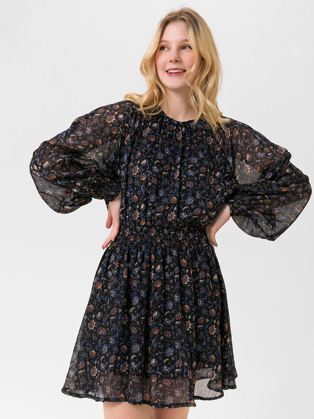 Buy Busem Black & Navy Blue Floral A Line Dress - Dresses for Women ...