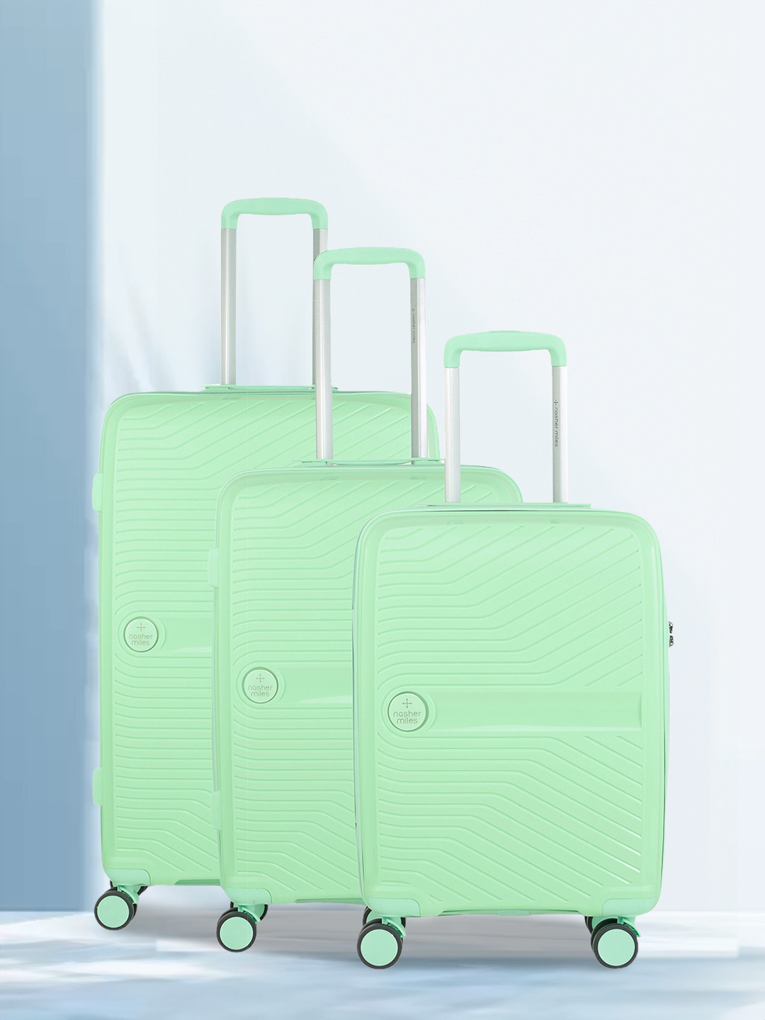 Buy Nasher Miles Set Of 3 Green Textured Hard Sided Trolley Bags ...