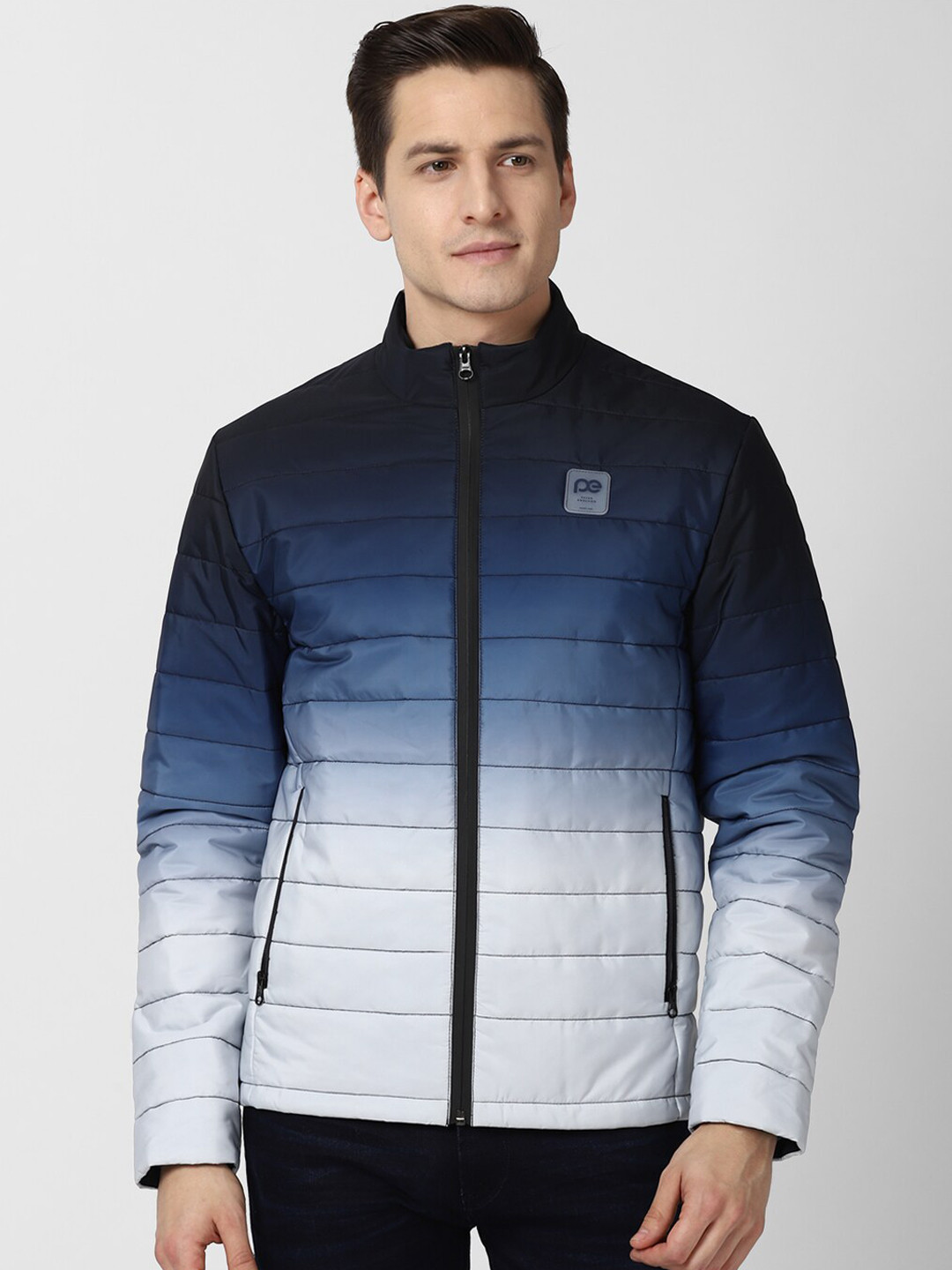 Buy Peter England Casuals Men Navy Blue Colourblocked Longline Padded ...