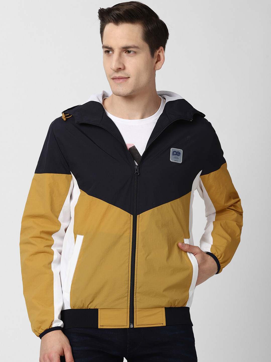 Buy Peter England Casuals Men Yellow Colourblocked Bomber Jacket ...