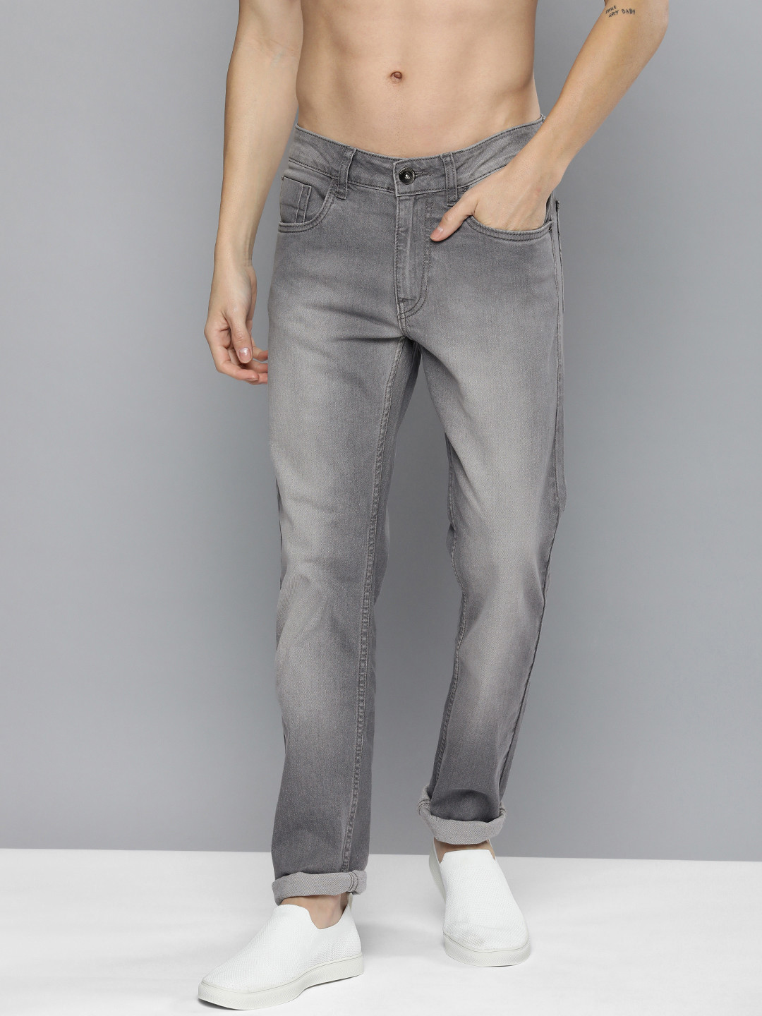 Buy Flying Machine Men Grey Michael Slim Tapered Fit Heavy Fade ...