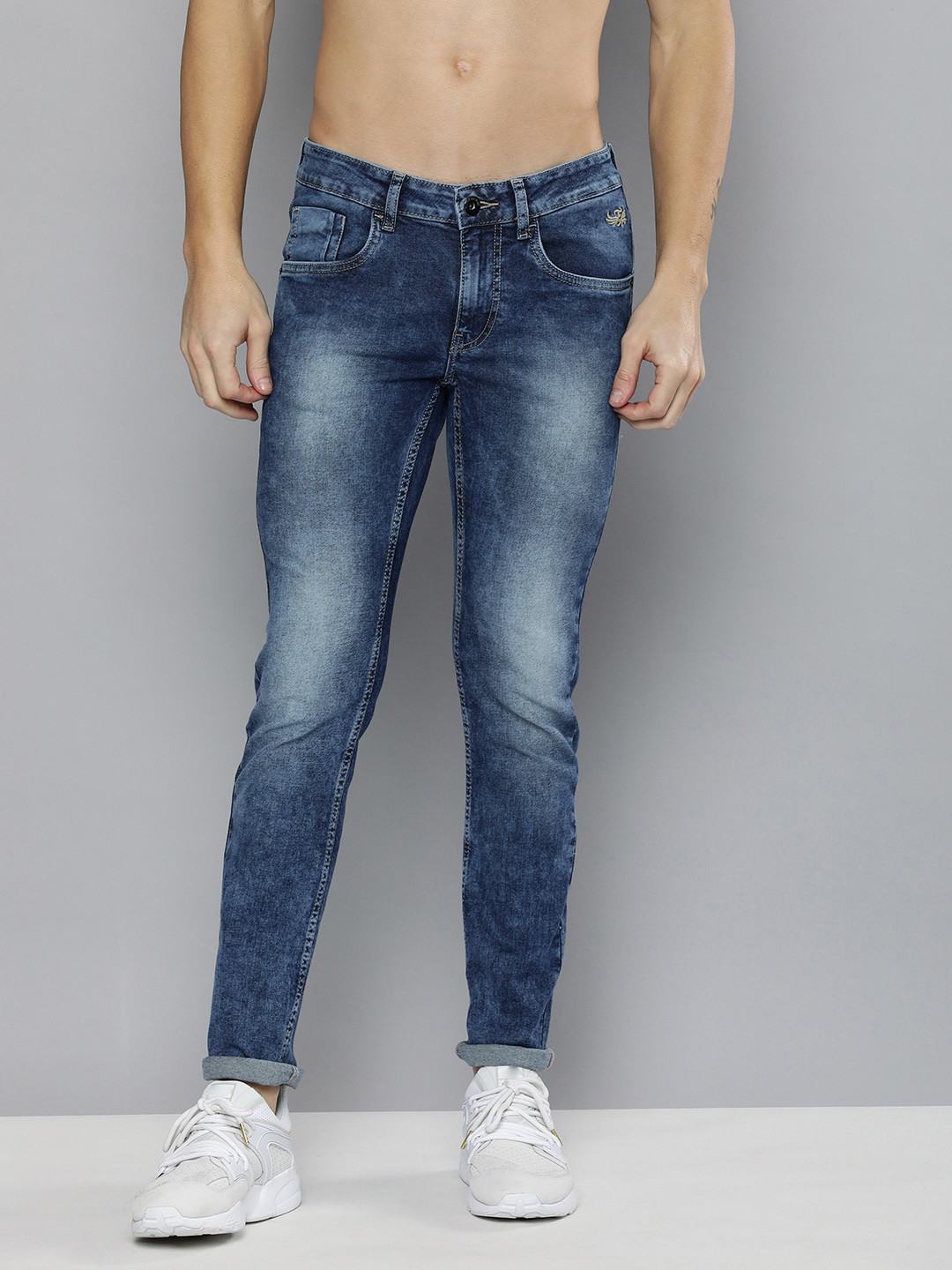 Buy Flying Machine Men Blue Jackson Skinny Fit Low Rise Heavy Fade ...