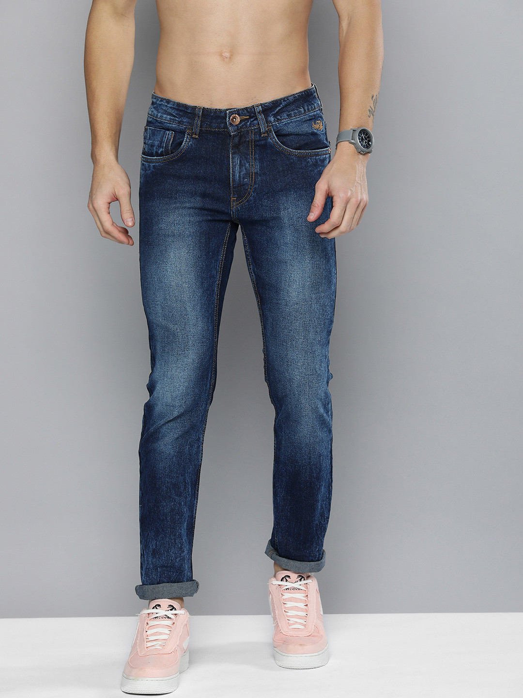 Buy Flying Machine Men Blue Slim Tapered Michael Fit Heavy Fade ...