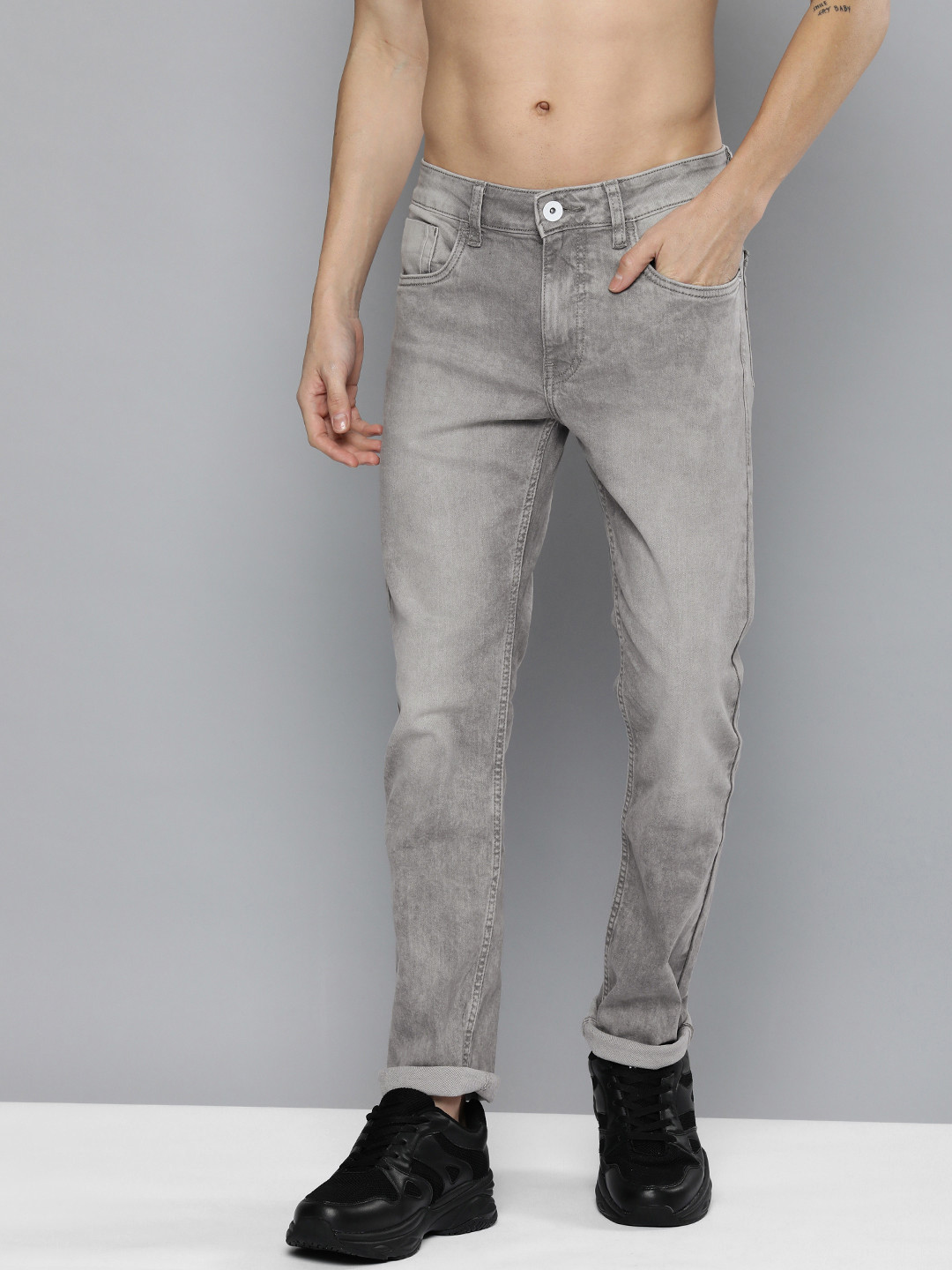 Buy Flying Machine Men Grey Michael Slim Tapered Fit Heavy Fade ...