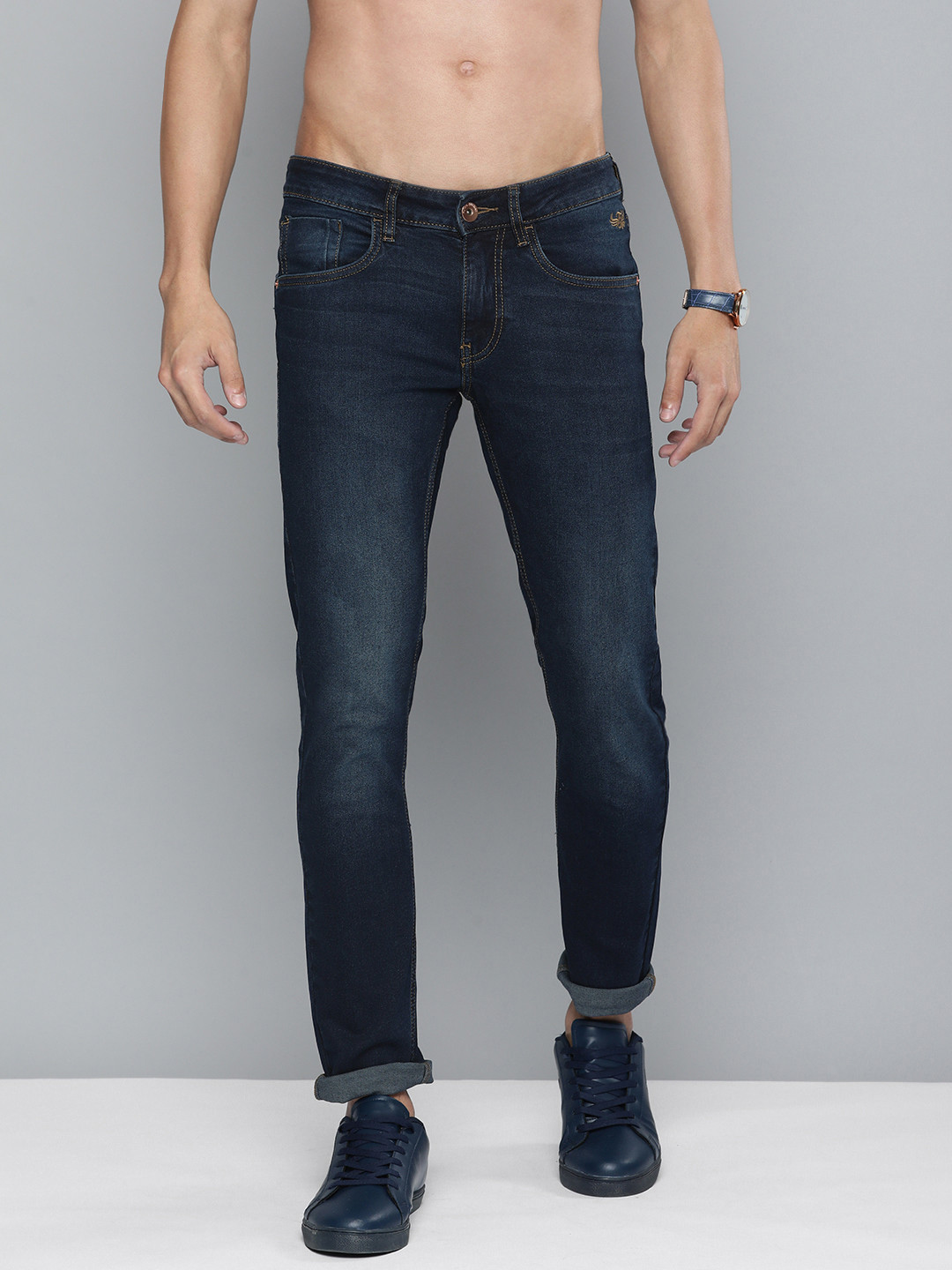 Buy Flying Machine Men Navy Blue Jackson Skinny Fit Low Rise Light Fade ...