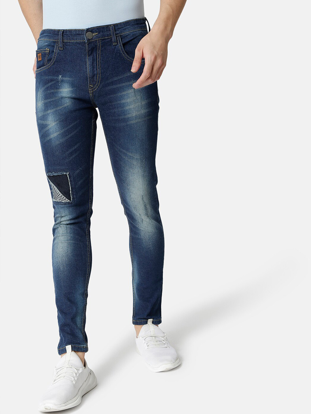 Buy Campus Sutra Men Blue Smart Slim Fit Mildly Distressed Heavy Fade ...
