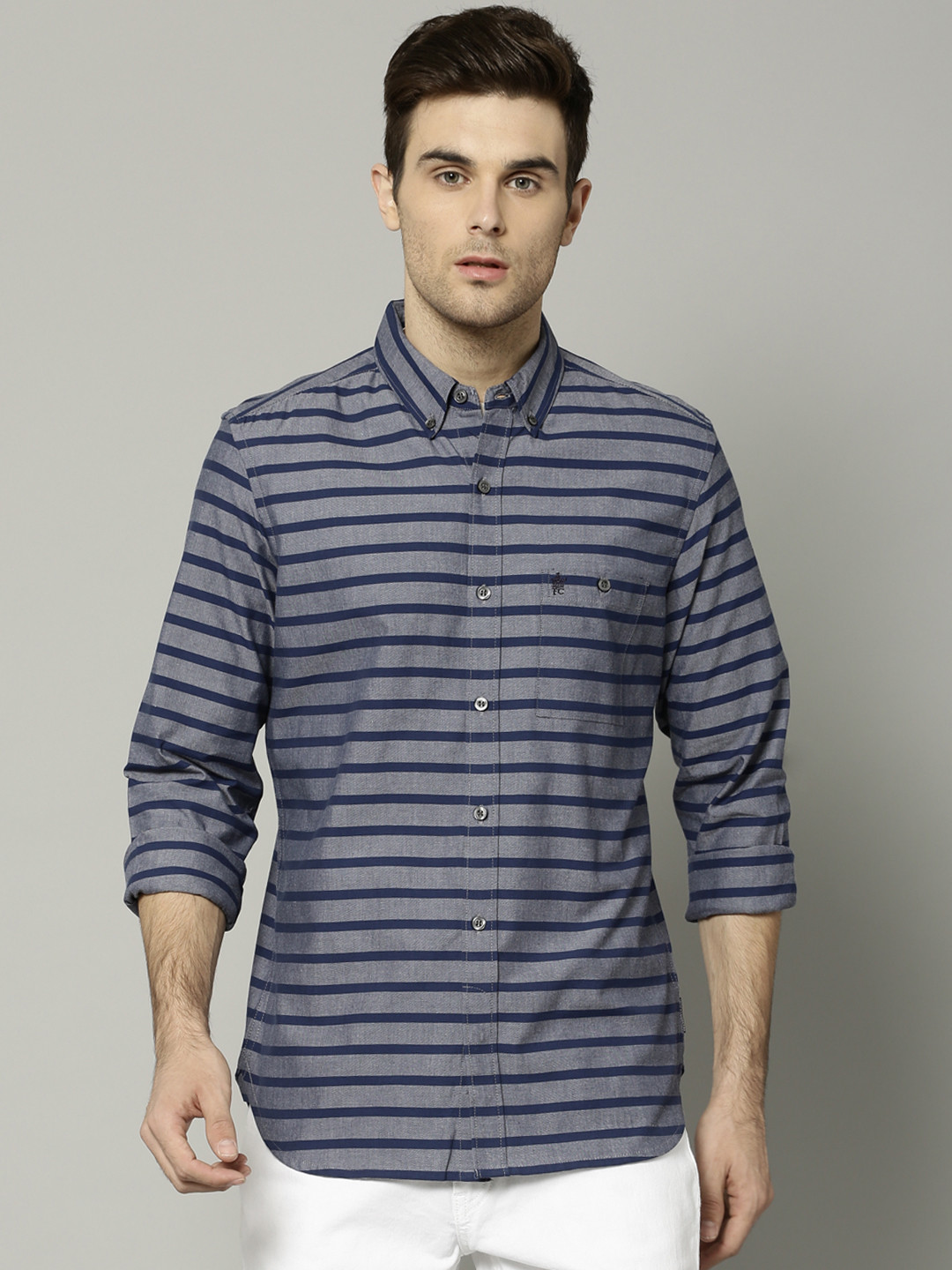 Buy French Connection Men Blue Striped Regular Fit Casual Shirt ...
