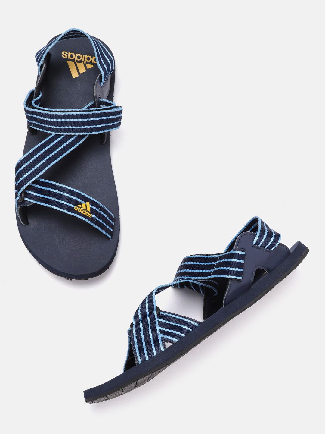 Buy ADIDAS Men Blue Striped & Brand Logo Print Traso Sports Sandals ...