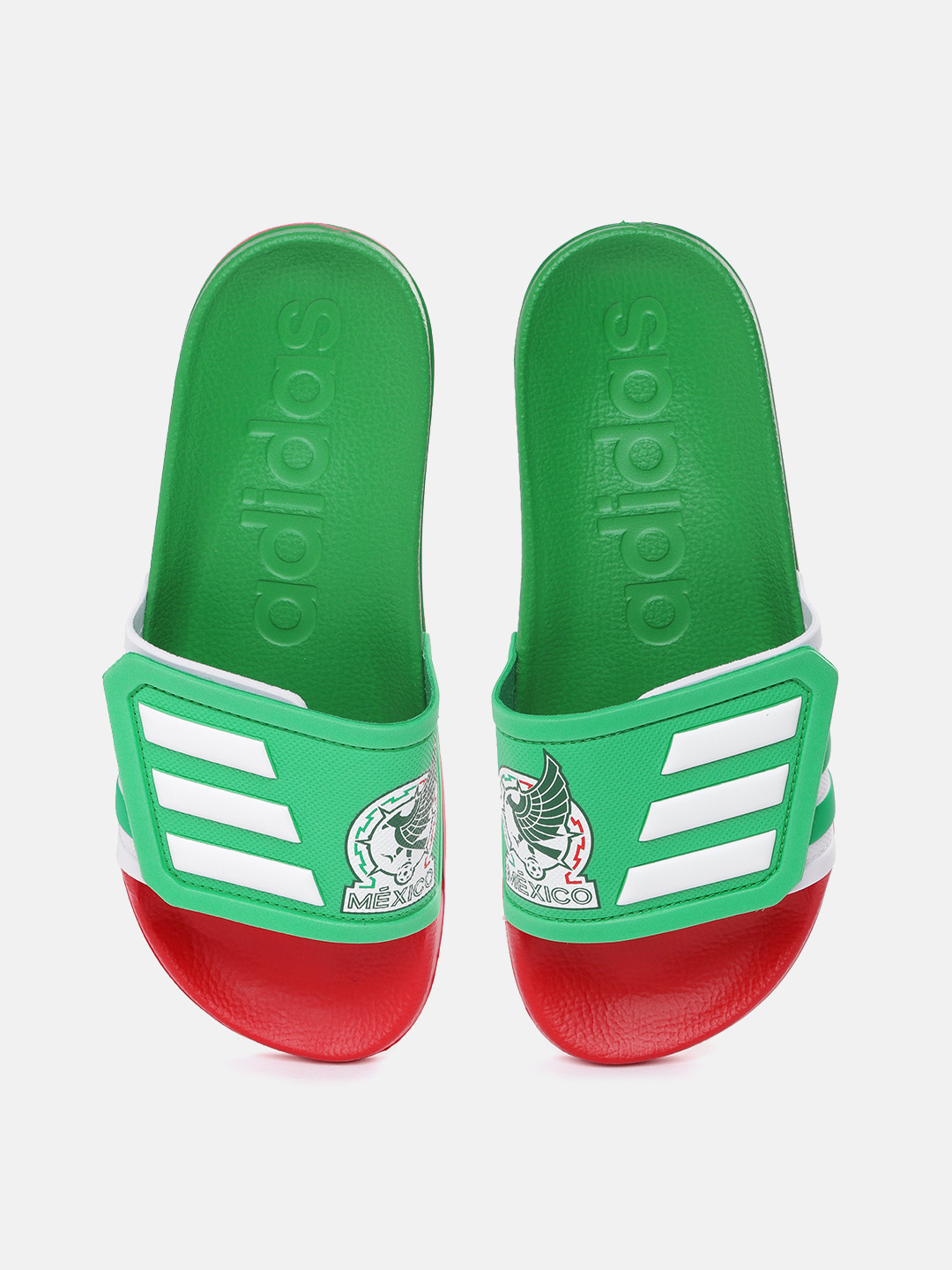 Buy ADIDAS Unisex Green & White Adilette Tnd Adj Striped Sliders - Flip ...