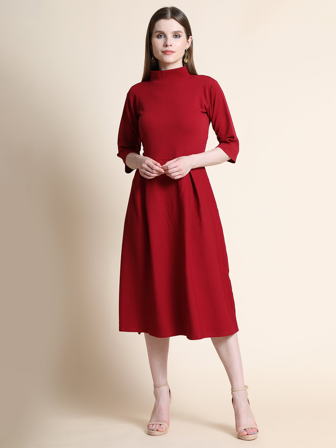 Buy Velmita Maroon Midi Dress - Dresses for Women 18738620 | Myntra