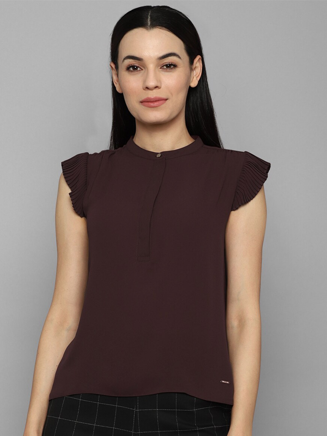 Buy Allen Solly Woman Maroon Mandarin Collar Top Tops For Women