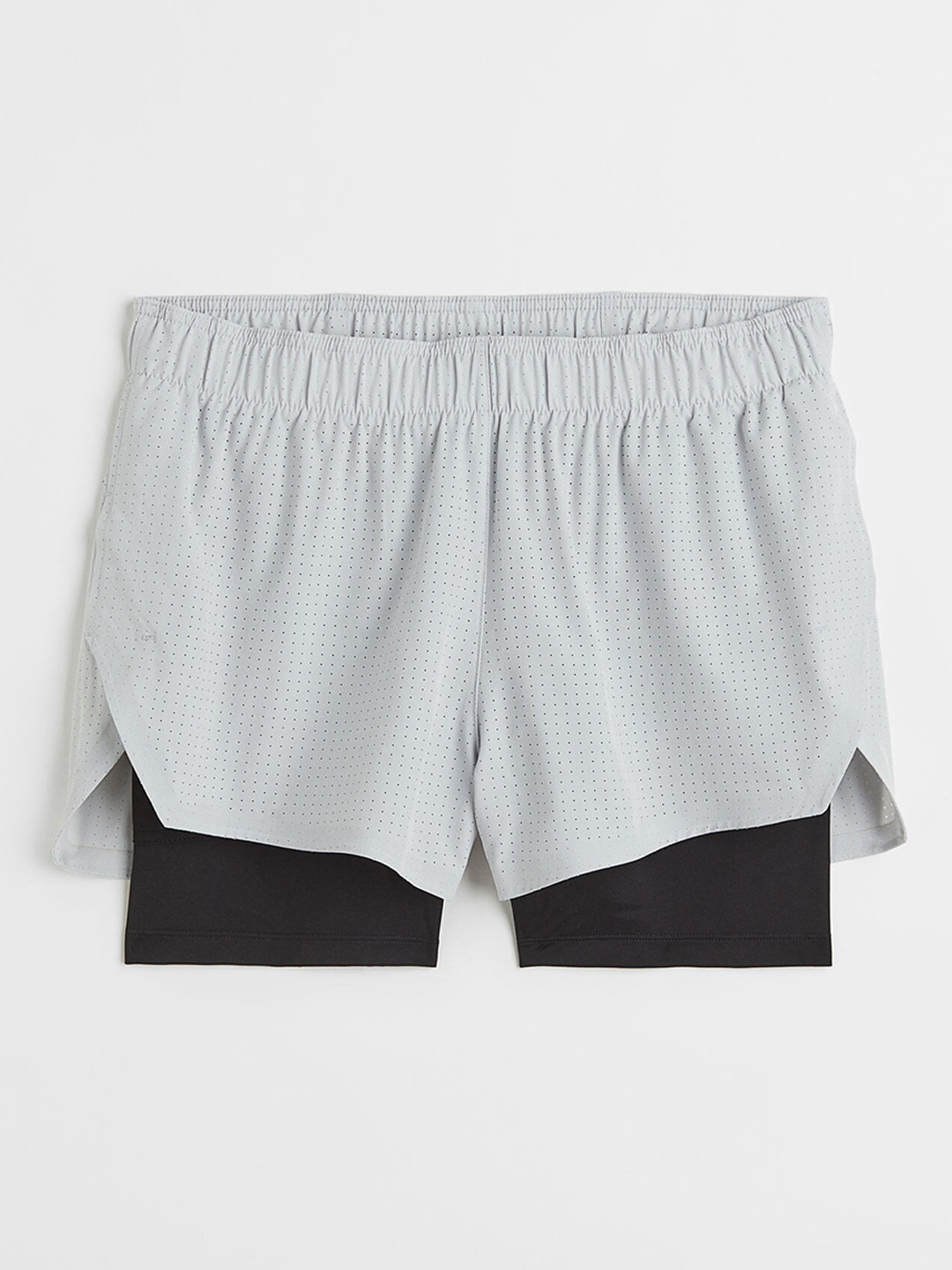Buy H&M Men Grey Self Design Regular Fit Double Layered Running Shorts ...