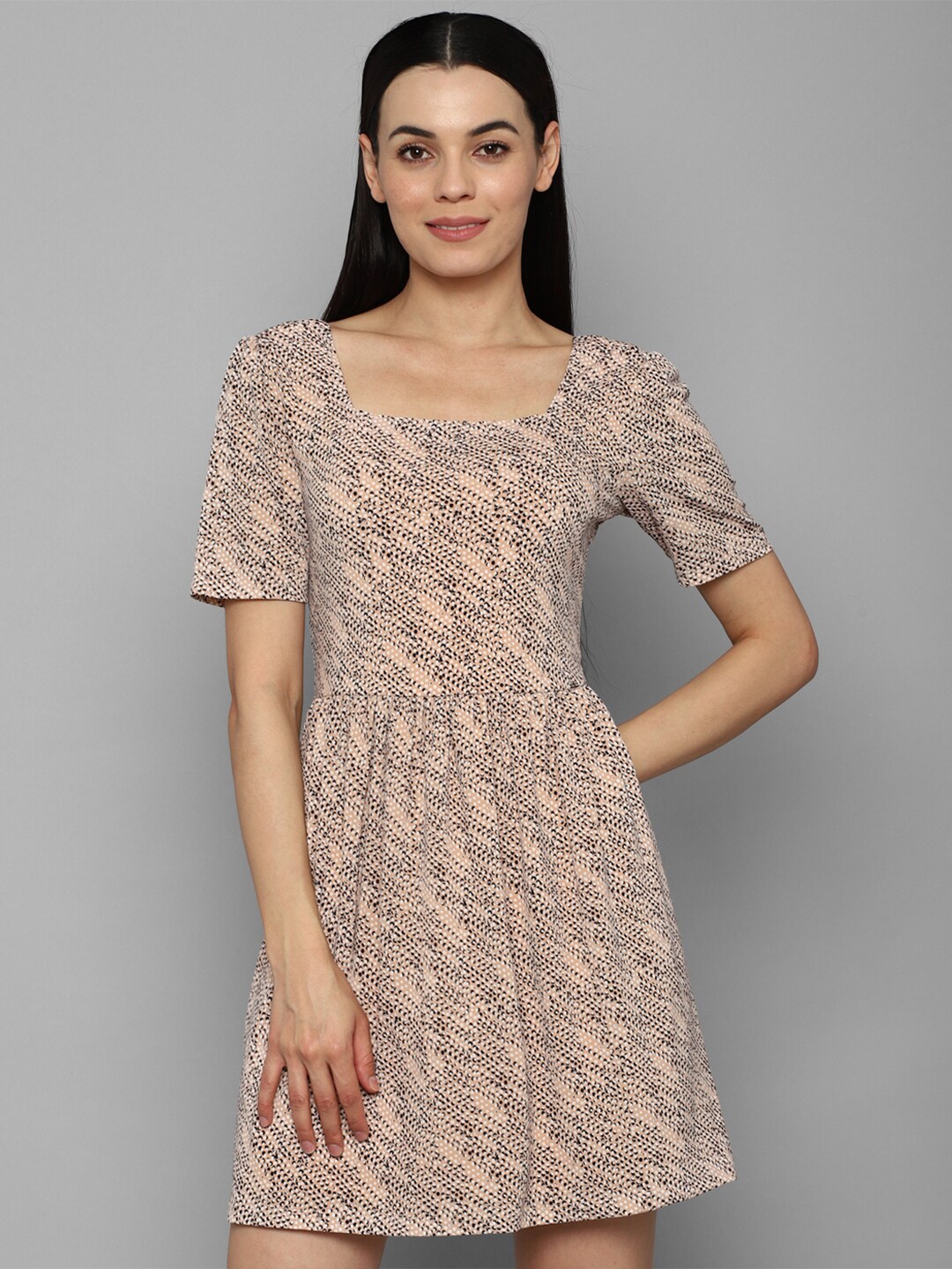 Buy Allen Solly Woman Peach Coloured Floral A Line Dress Dresses For