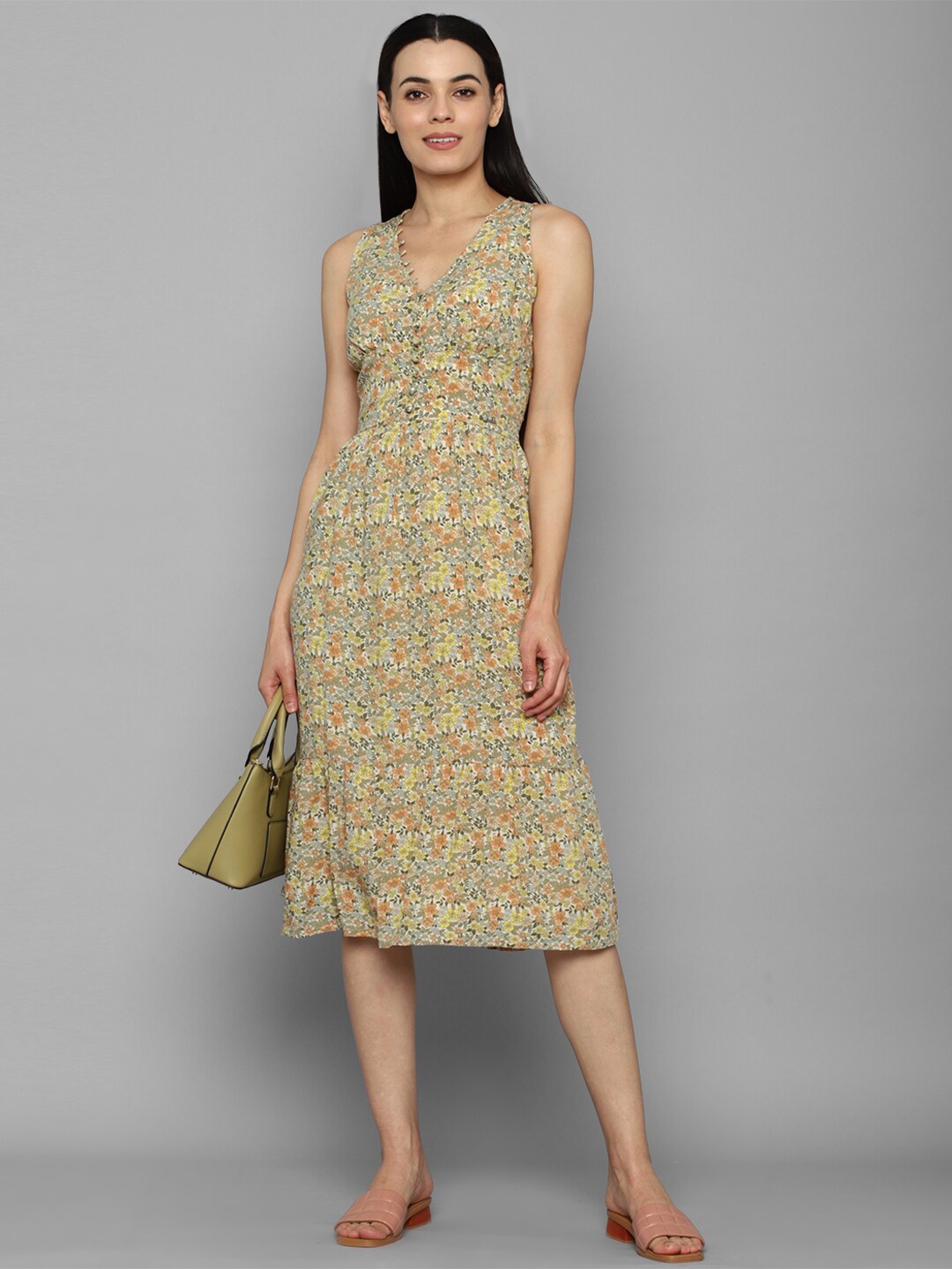 Buy Allen Solly Woman Yellow Floral Midi Dress Dresses For Women