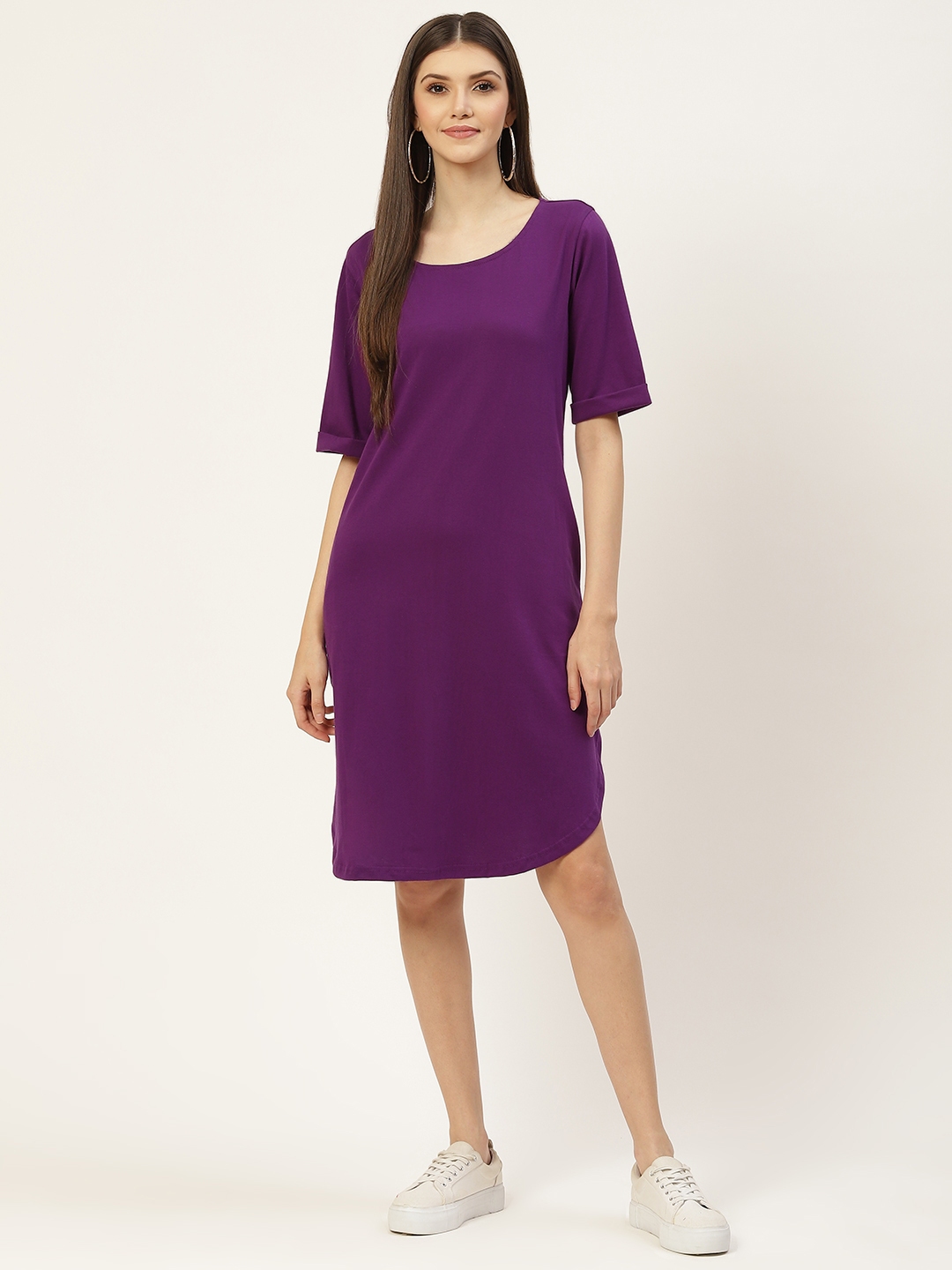 Buy Brinns Purple Solid Pure Cotton A Line Midi Dress Dresses For
