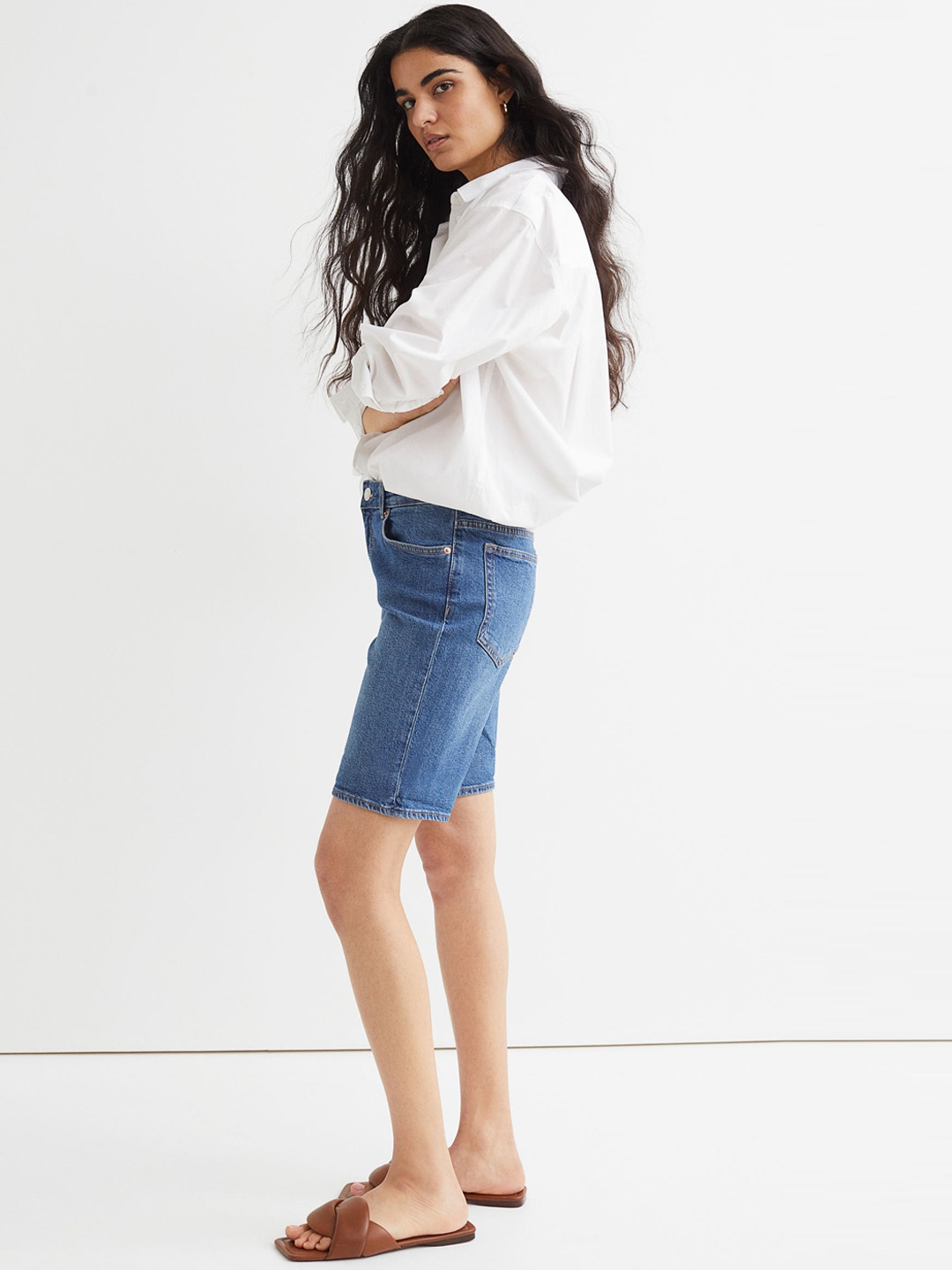 Buy Handm Women Blue High Waist Denim Shorts Shorts For Women 18747128 Myntra