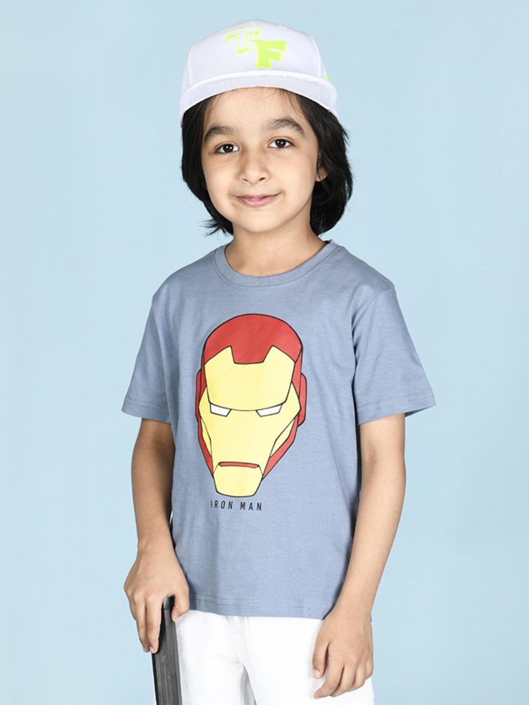 Buy Nap Chief Kids Blue Iron Man Printed Pure Cotton Slim Fit T Shirt ...