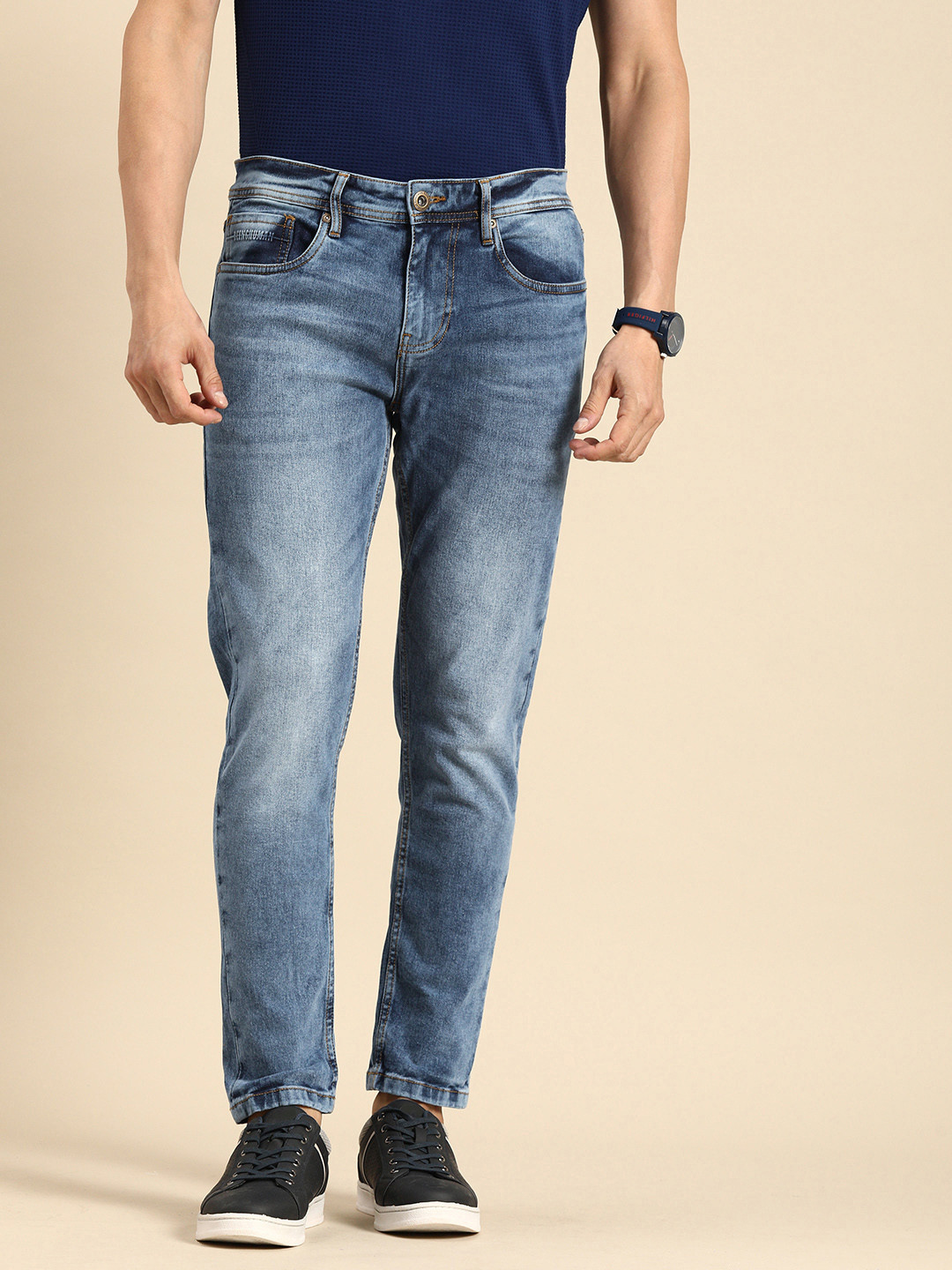 Buy Being Human Men Blue Light Fade Mid Rise Cropped Stretchable Jeans ...