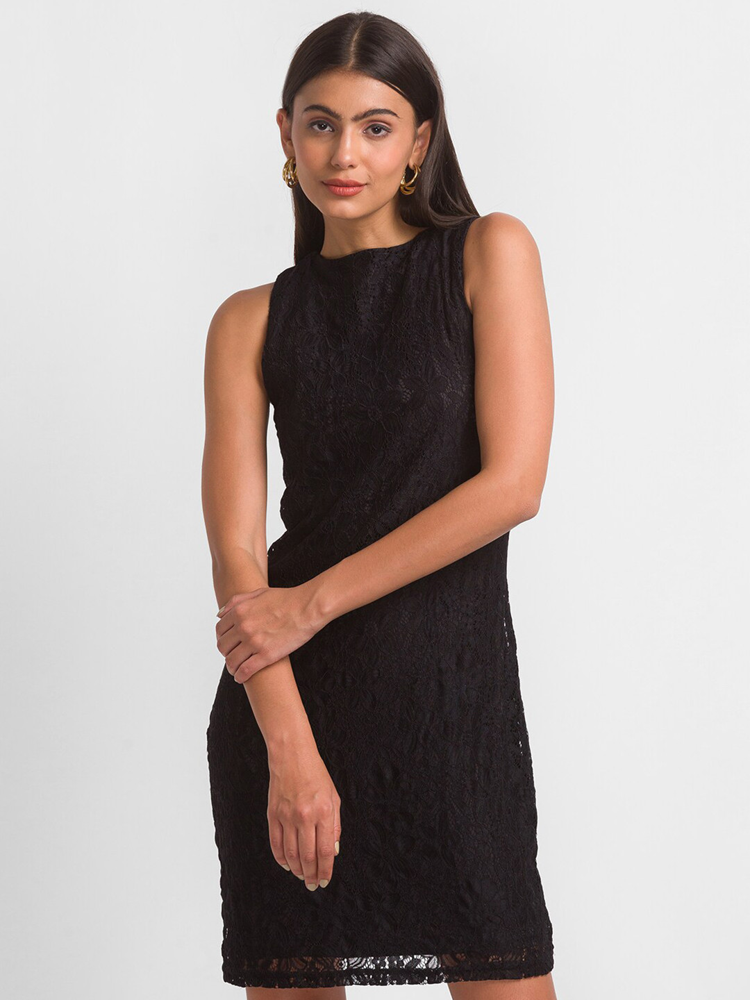 Buy Globus Black & Shrimp Lace Sheath Dress - Dresses for Women ...